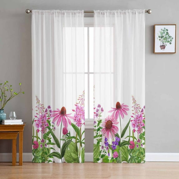 Bouquet Flowers Roses Window Tulle Curtains For Living Room Bedroom ...