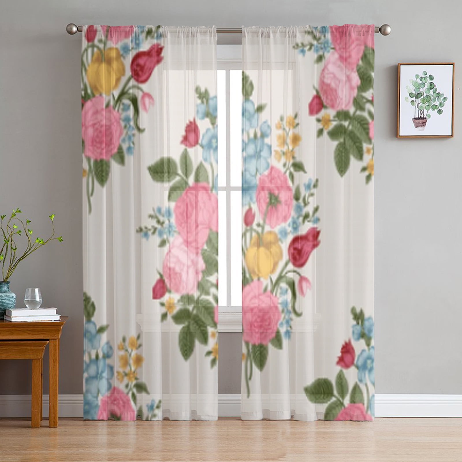Bouquet Flowers Roses Window Tulle Curtains For Living Room Bedroom ...