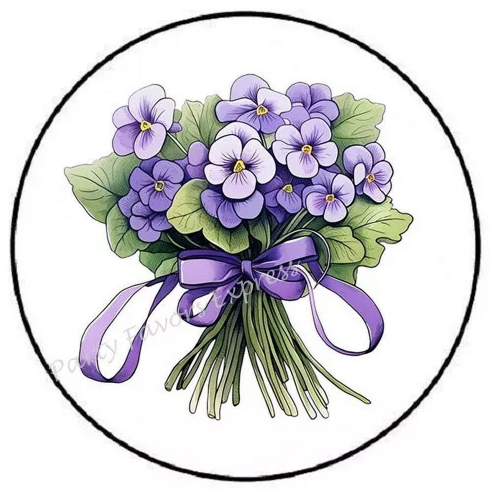 Bouquet Of Violets Flowers Sticker Party Favors Sticker Envelope Seals ...