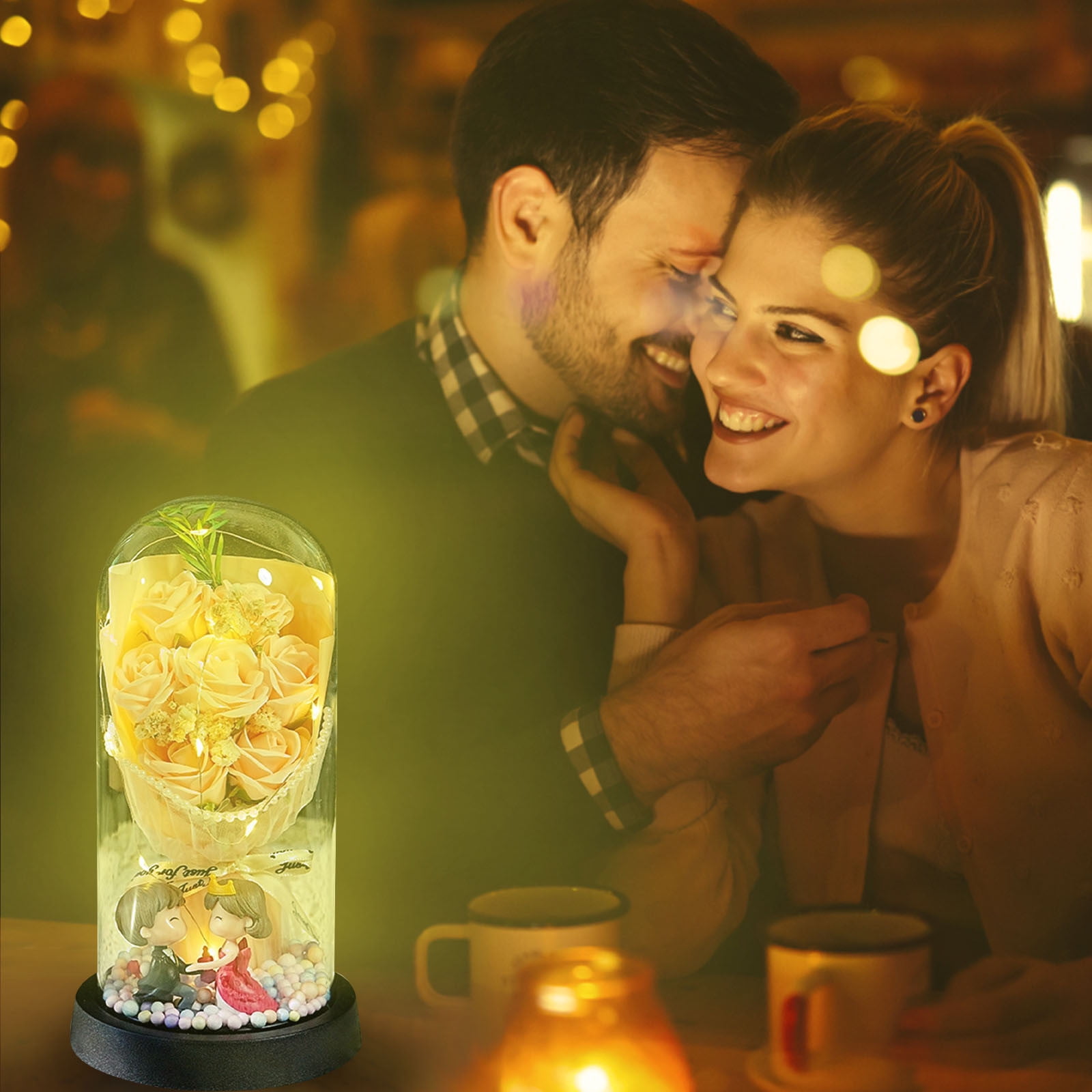 Bouquet Soap Flower Night Light Glass Cover Romantic Gift for ...