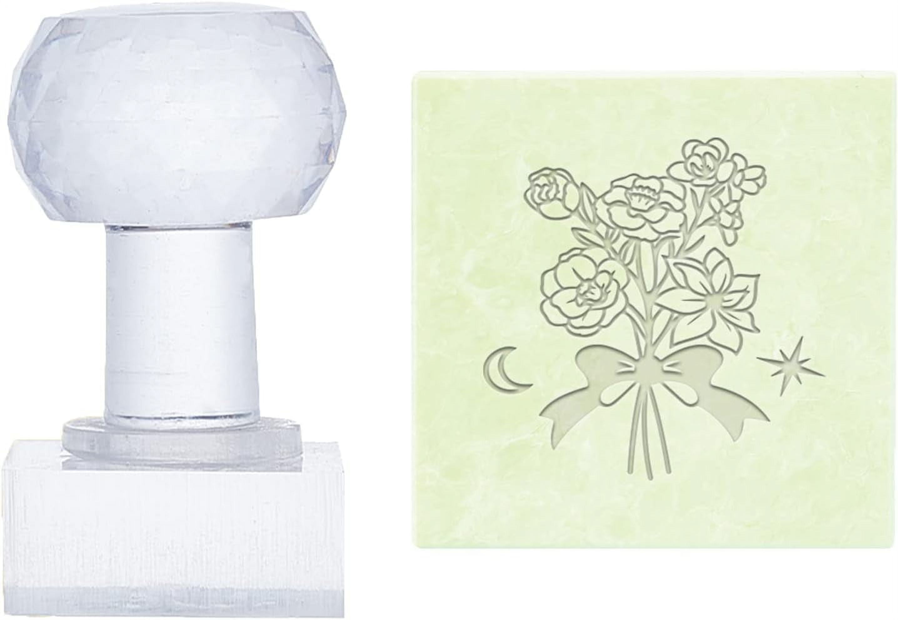 Bouquet Soap Stamp Flower Pattern Acrylic Stamp with Handle Round Soap ...