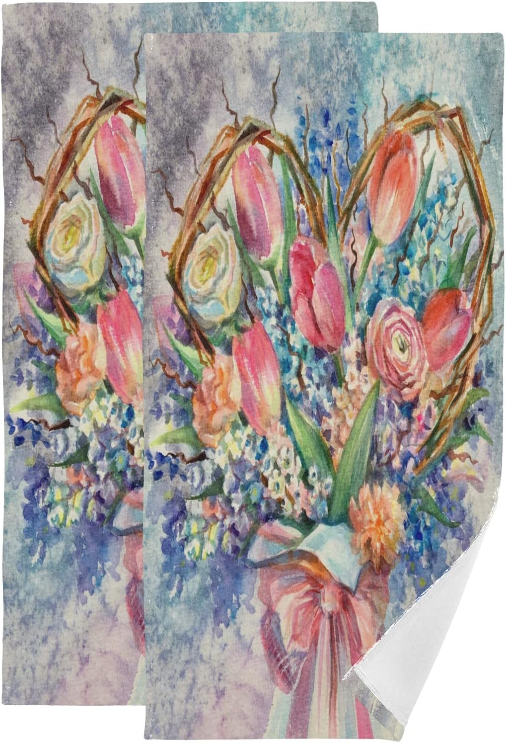 Bouquet Spring Flowers Hand Towels 2 PCS, Happy Mother's Day Watercolor ...