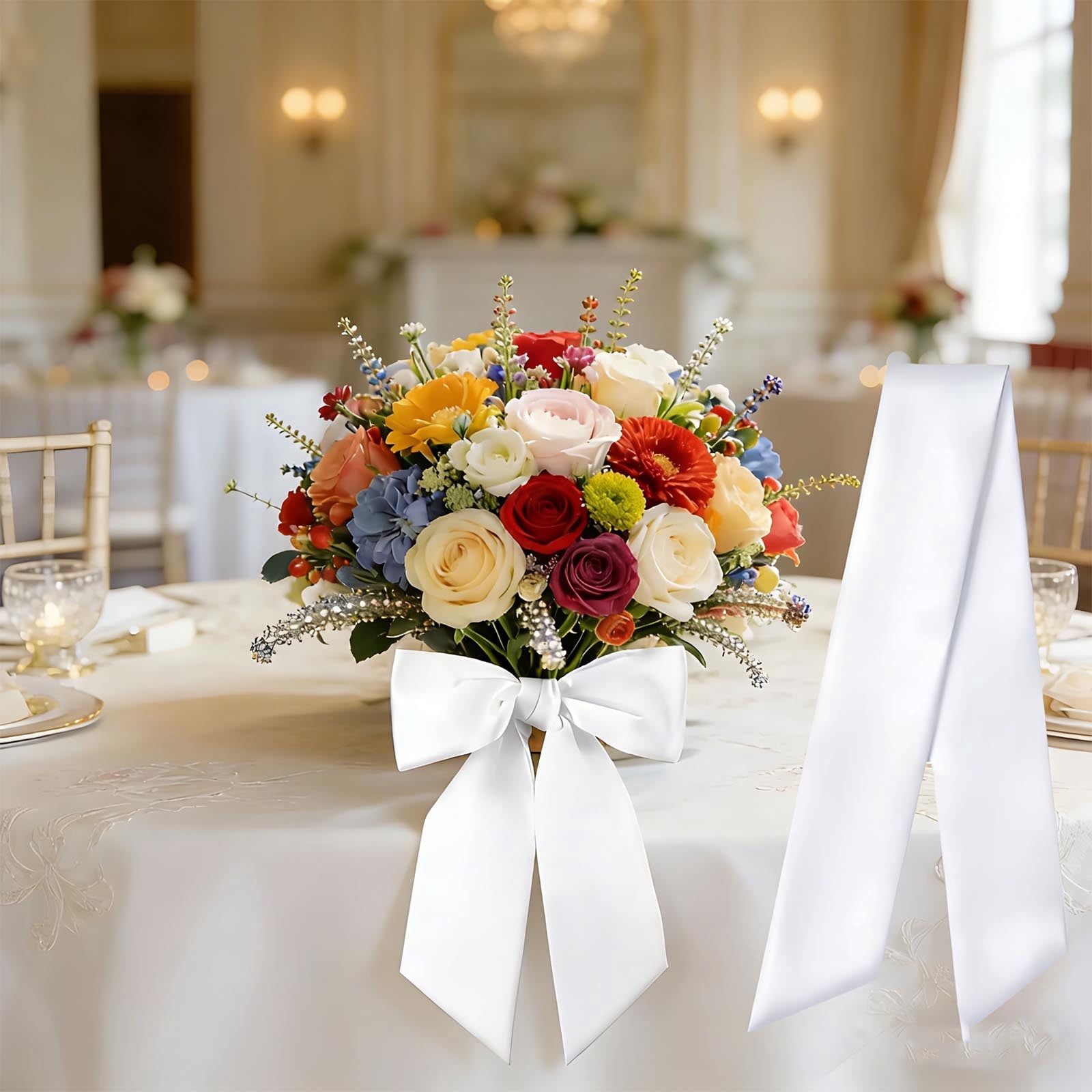 Bouquet With Bow White Ribbon Artificial Hand-Held Floral - Wedding ...