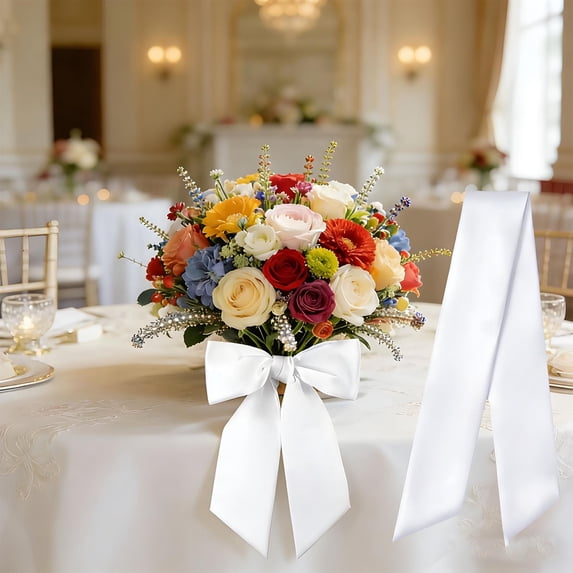 Bouquet With Bow White Ribbon Artificial Hand-Held Floral - Wedding ...