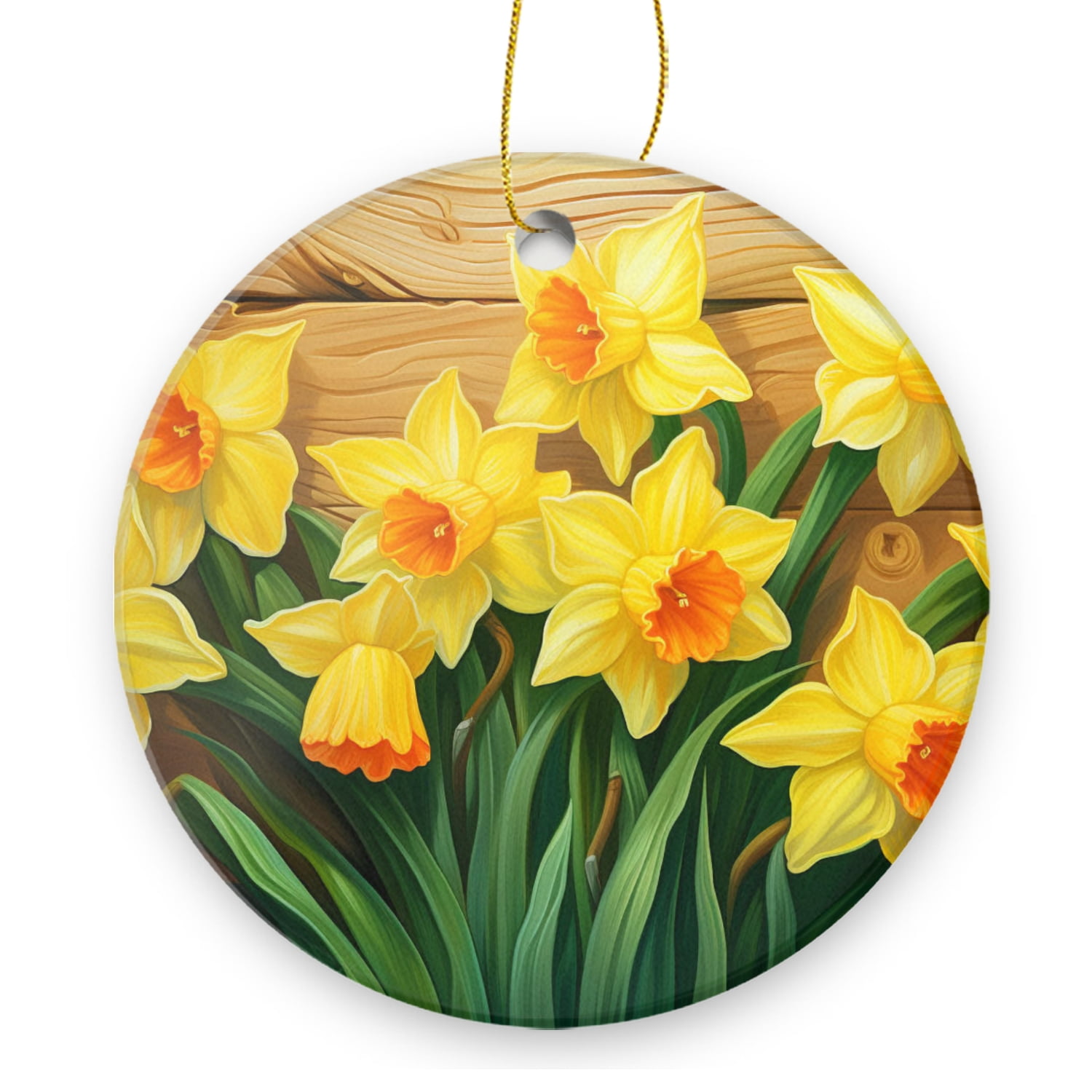 Bouquet of Yellow Daffodils on Wooden Background - Christmas Ornament ...