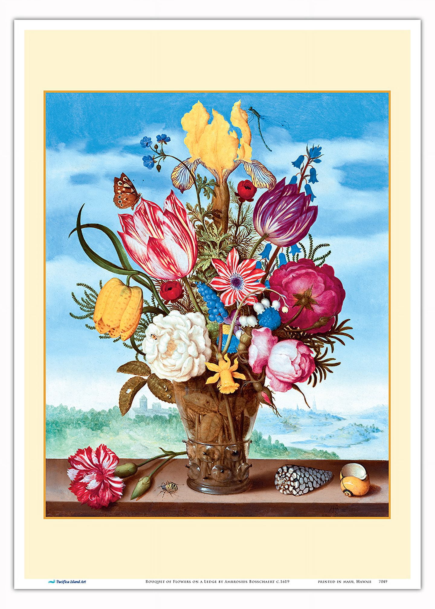 Bouquet of Flowers on a Ledge - From an Original Color Painting by ...