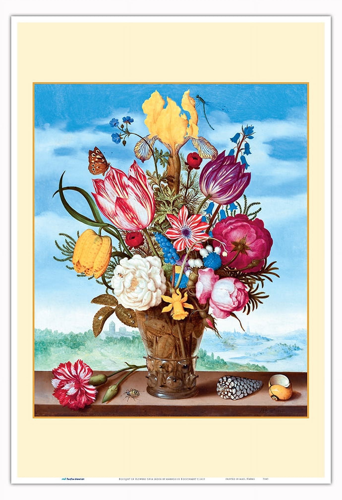 Bouquet of Flowers on a Ledge - From an Original Color Painting by ...