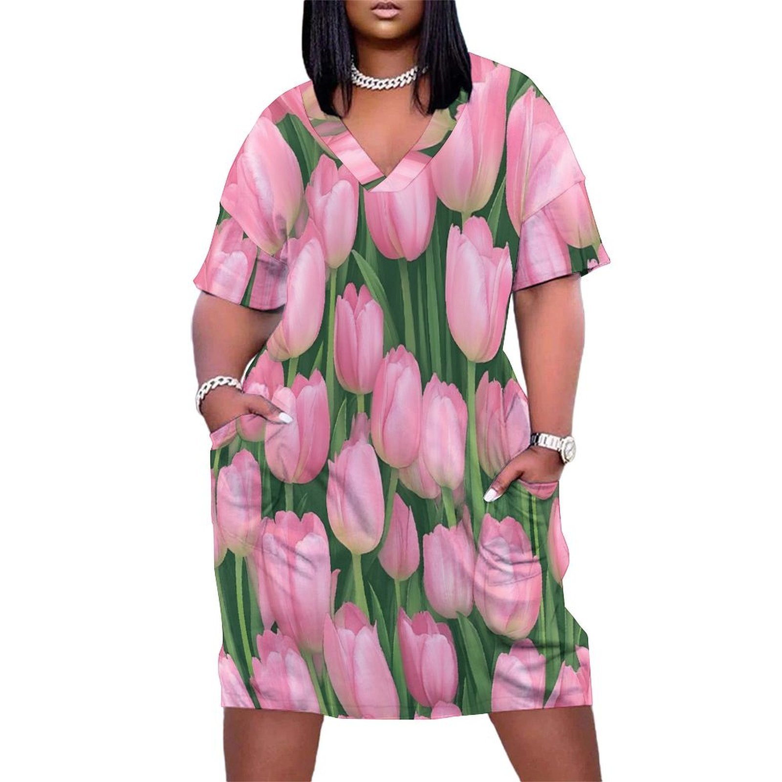 Bouquet of Pink Tulips Flowers Loose Pocket Dress Dresses Summer Summer ...