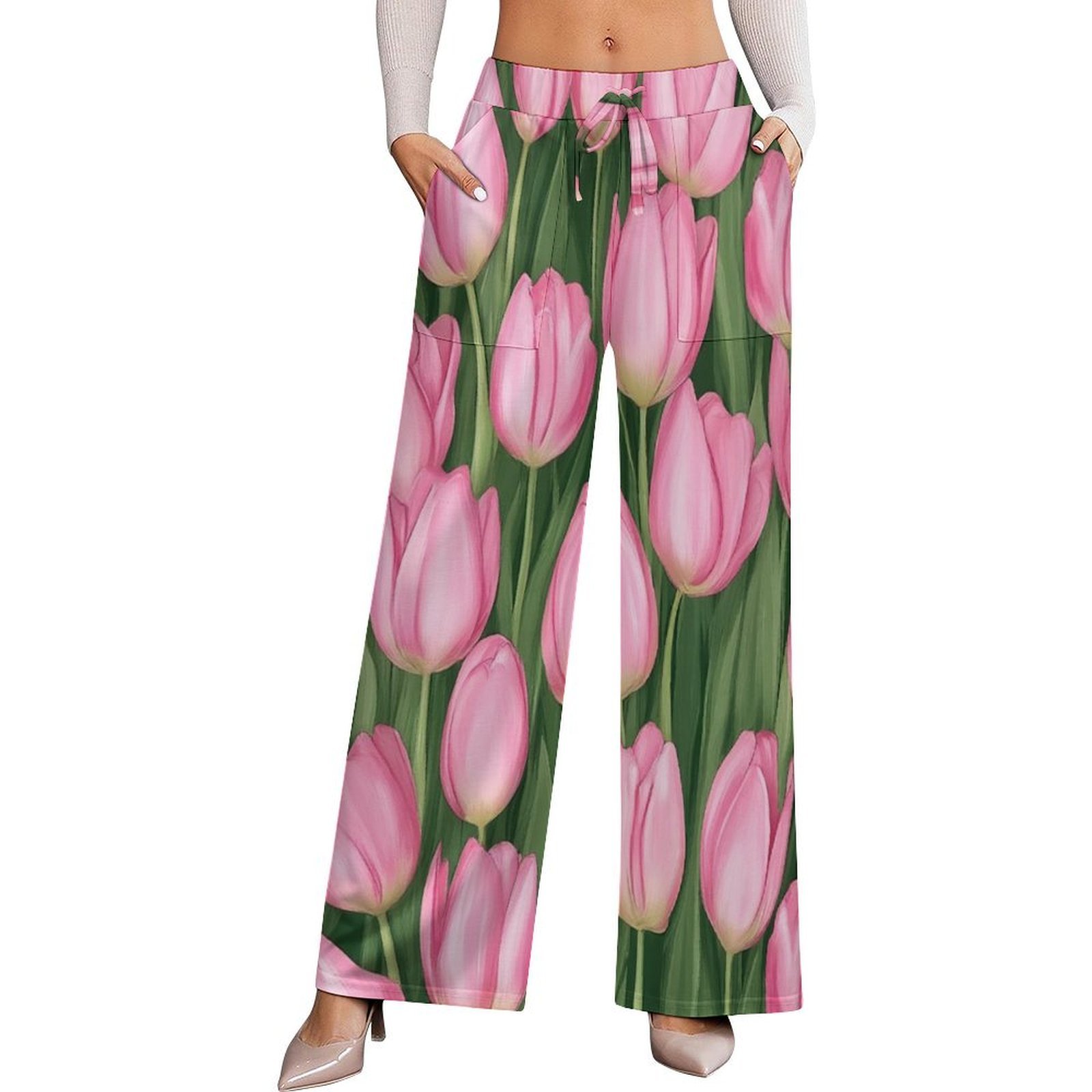Bouquet of Pink Tulips Flowers Women's Casual Wide Leg Pants Comfort ...