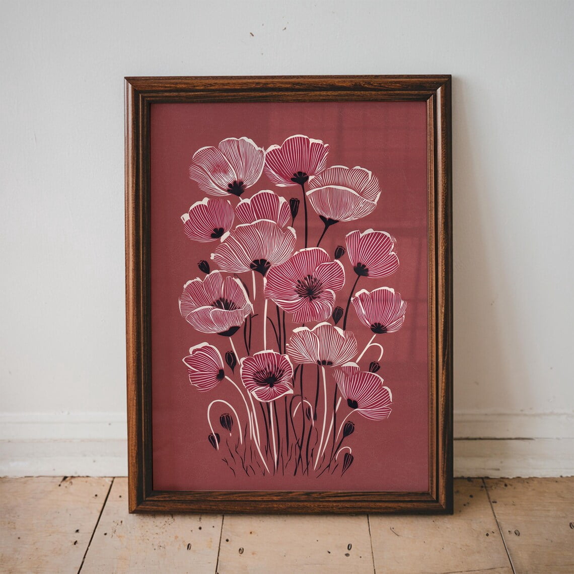 Bouquet of Poppies Floral Minimalist Botanical Contemporary Flowers Art ...