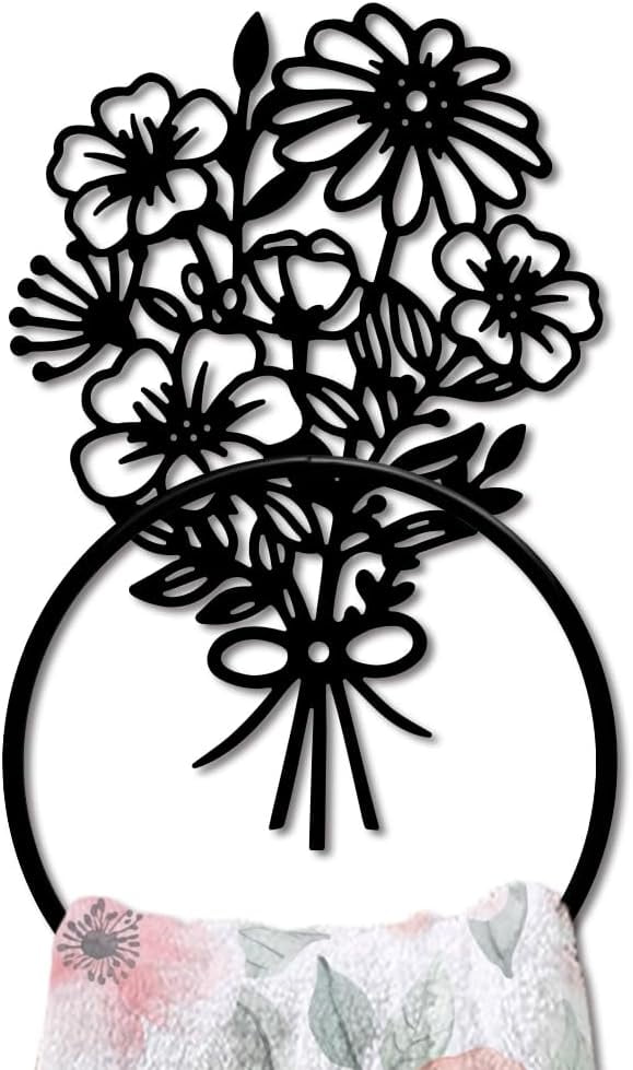Bouquets Metal Towel Ring Daisy Flowers Hand Towel Holder Round French ...