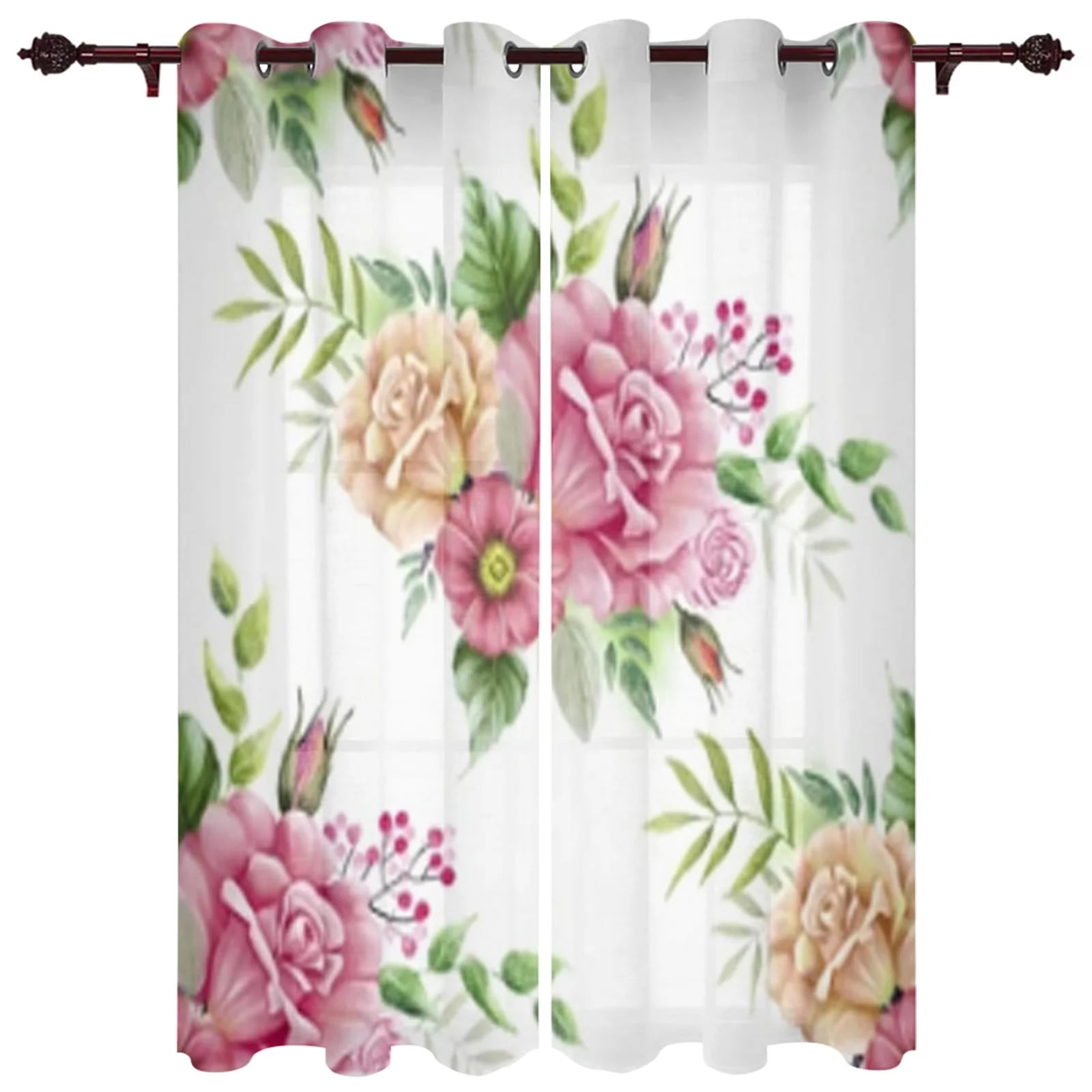 Bouquets With Flowers Roses Window Curtain For Living Room Bedroom ...