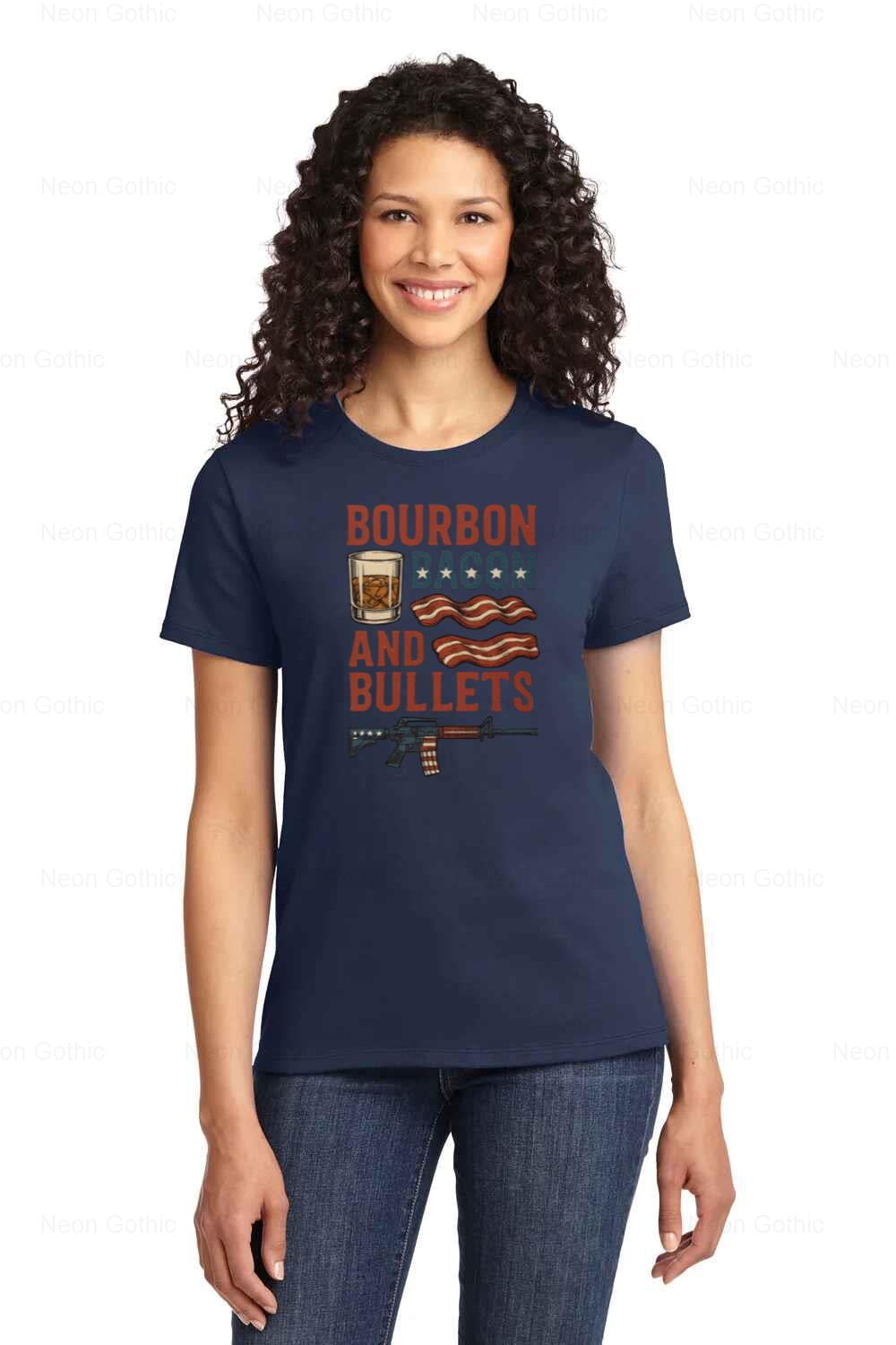 Bourbon Bacon And Bullets Funny Men Whiskey Meat Guns Classic ...