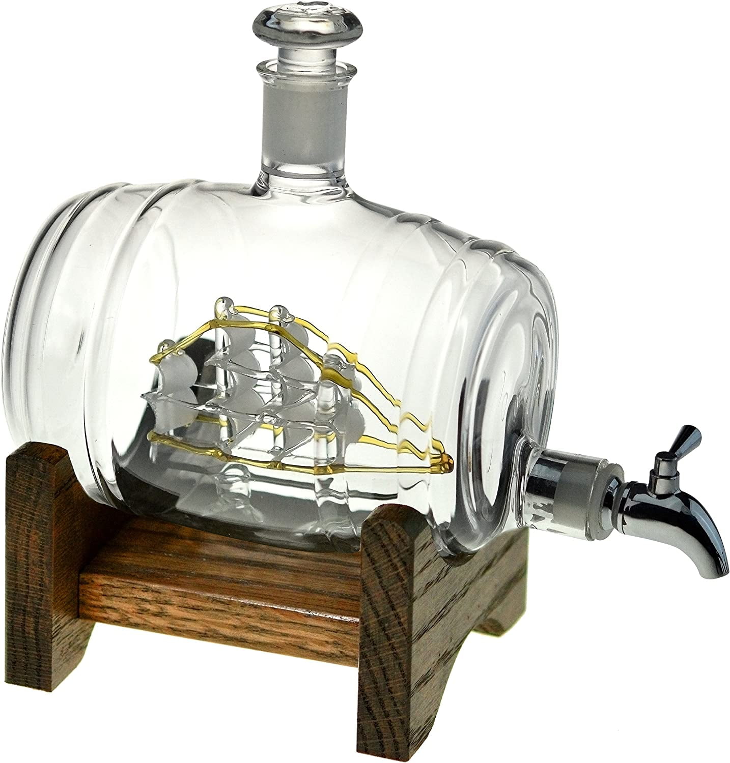 Bourbon Barrel Whiskey Decanter With Ship - 1000ml Liquor Dispenser ...