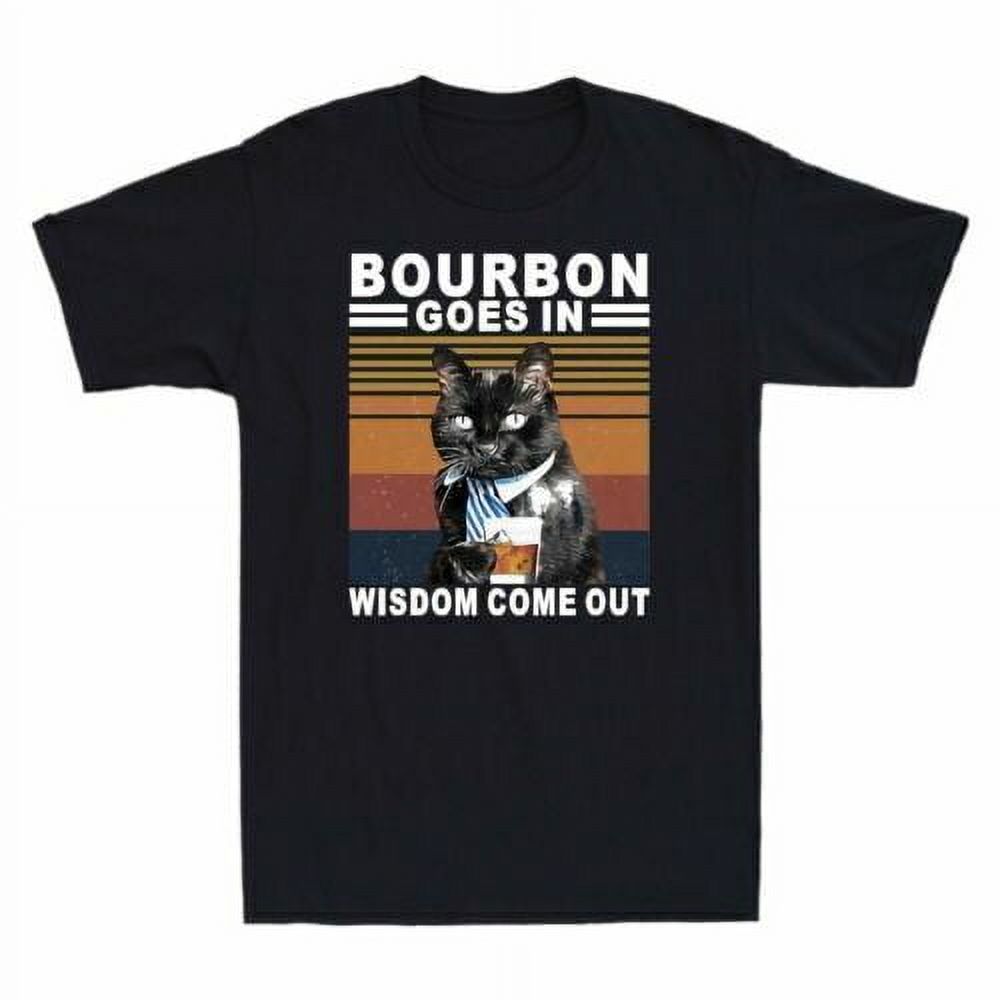 Bourbon Goes In Wisdom Come Out Funny Cat Drinking Vintage Men's Cotton ...