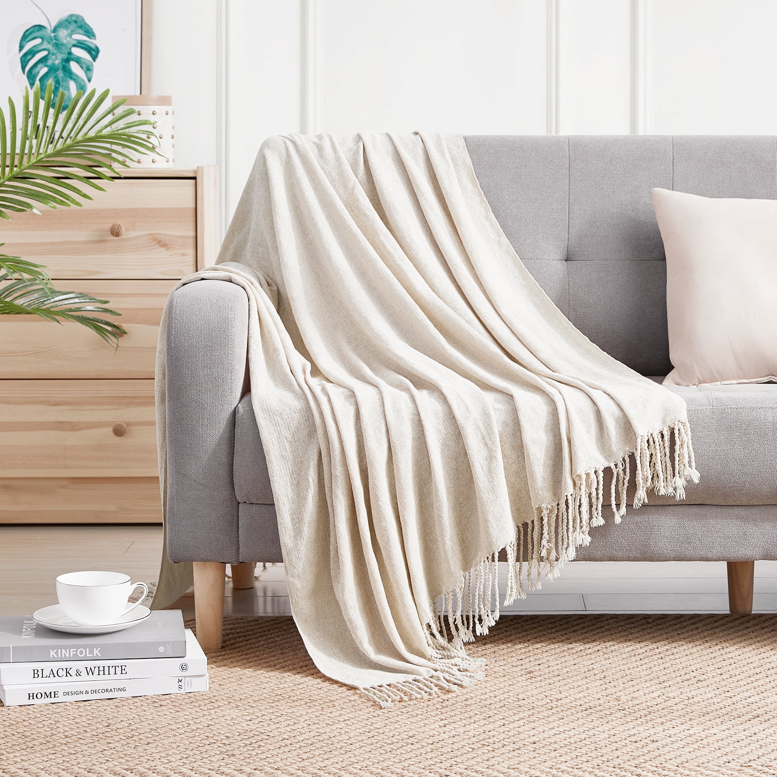 Bourina Chenille Beige Throw Blanket for Couch, Suitable for Adult ...