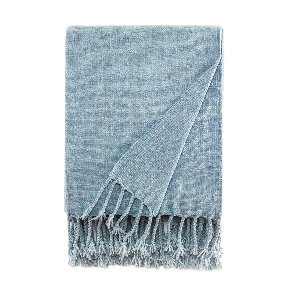 Bourina Chenille Light Blue Throw Blanket for Couch, Suitable for Adult ...