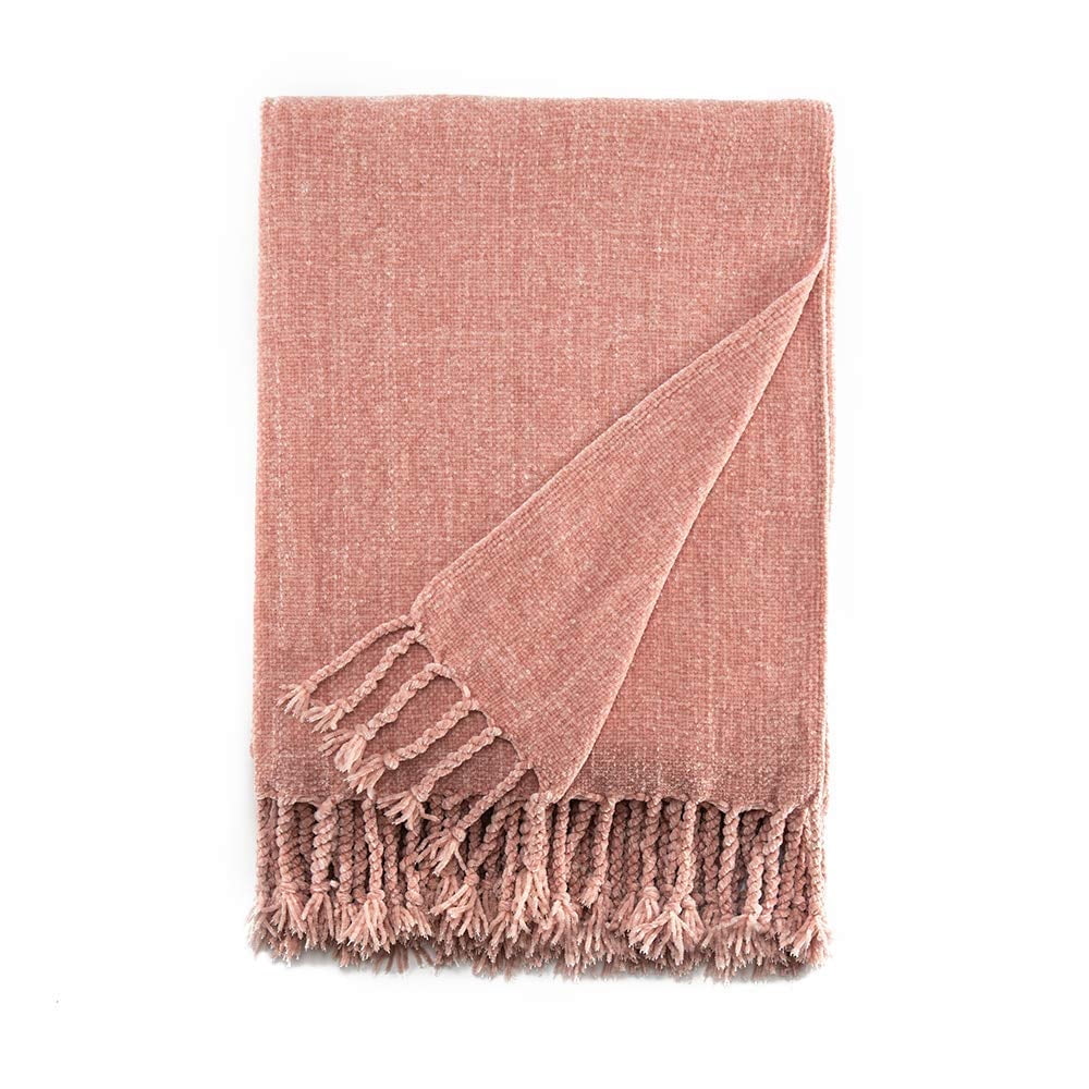 Bourina Chenille Pink Throw Blanket for Couch, Suitable for Adult, Soft ...
