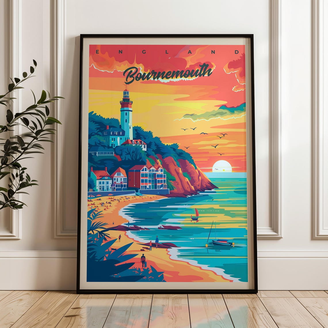 Bournemouth Travel Poster - England Wall Art Print, Illustration Poster ...