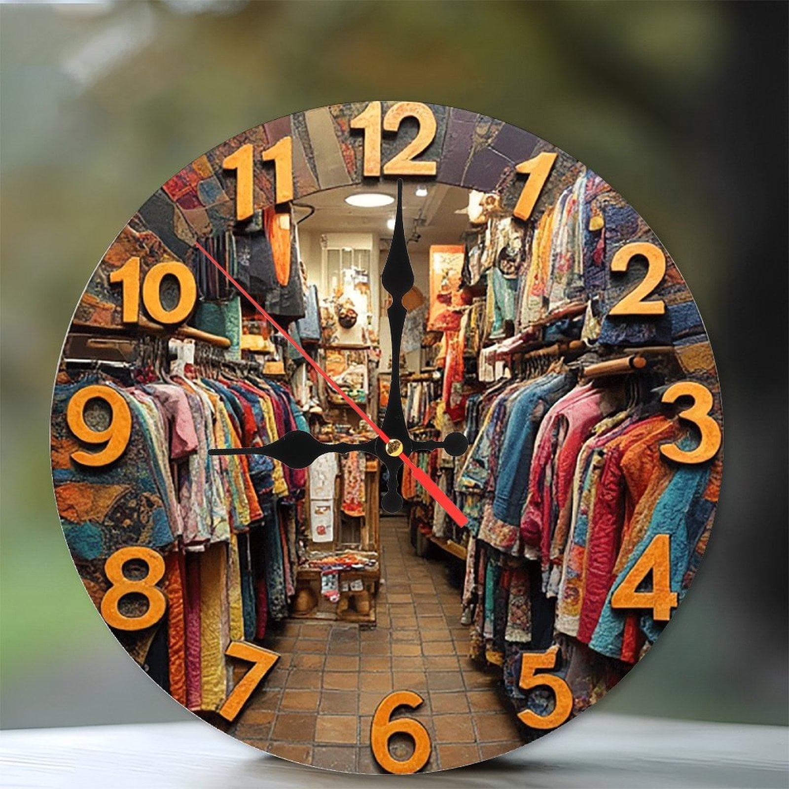 Boutique Clock Wall Decor Colorful Clothing Shop 10-Inch Silent Wooden ...