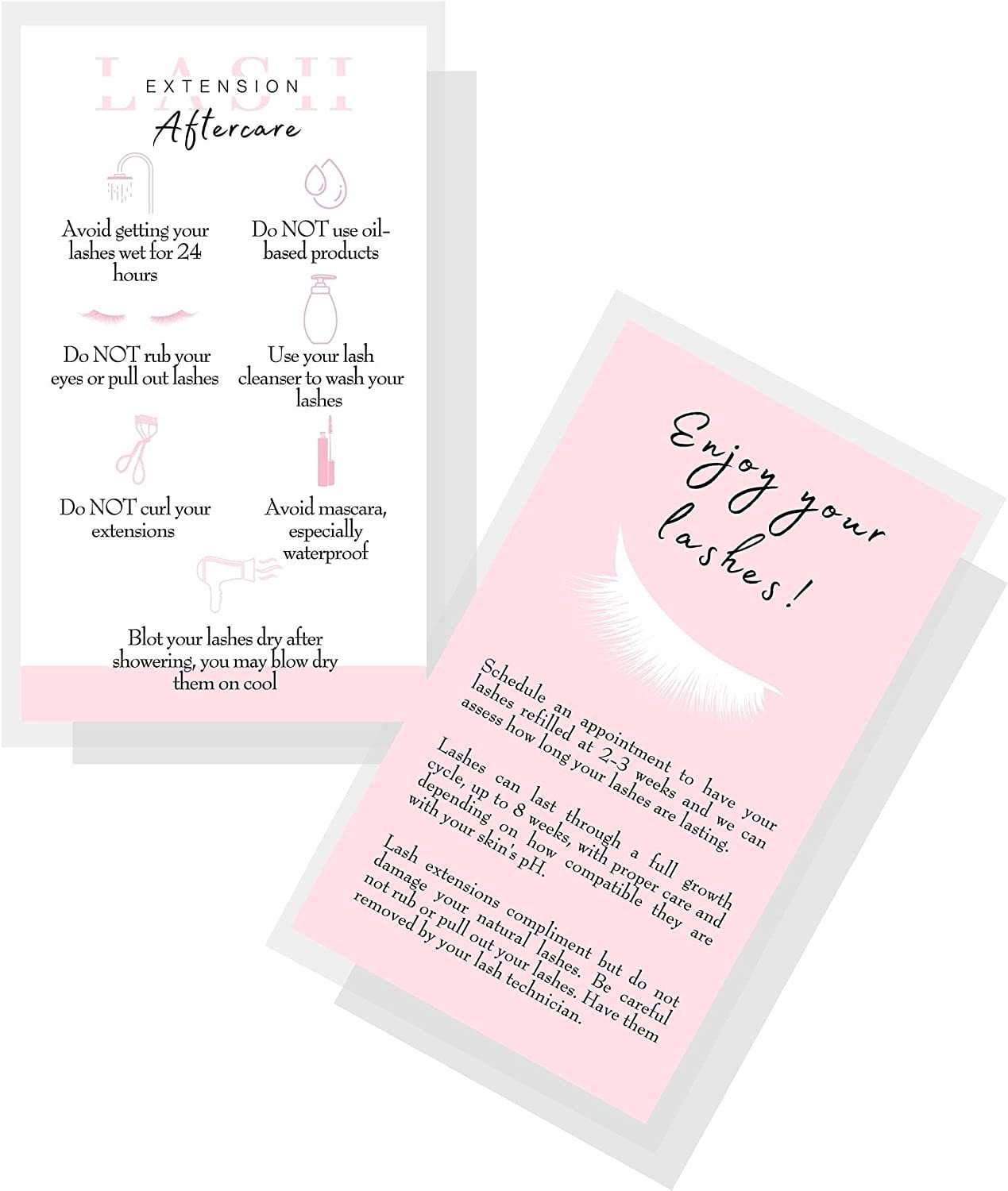 Boutique Marketing LLC Lash Extension Aftercare Cards 50 Pack Business ...