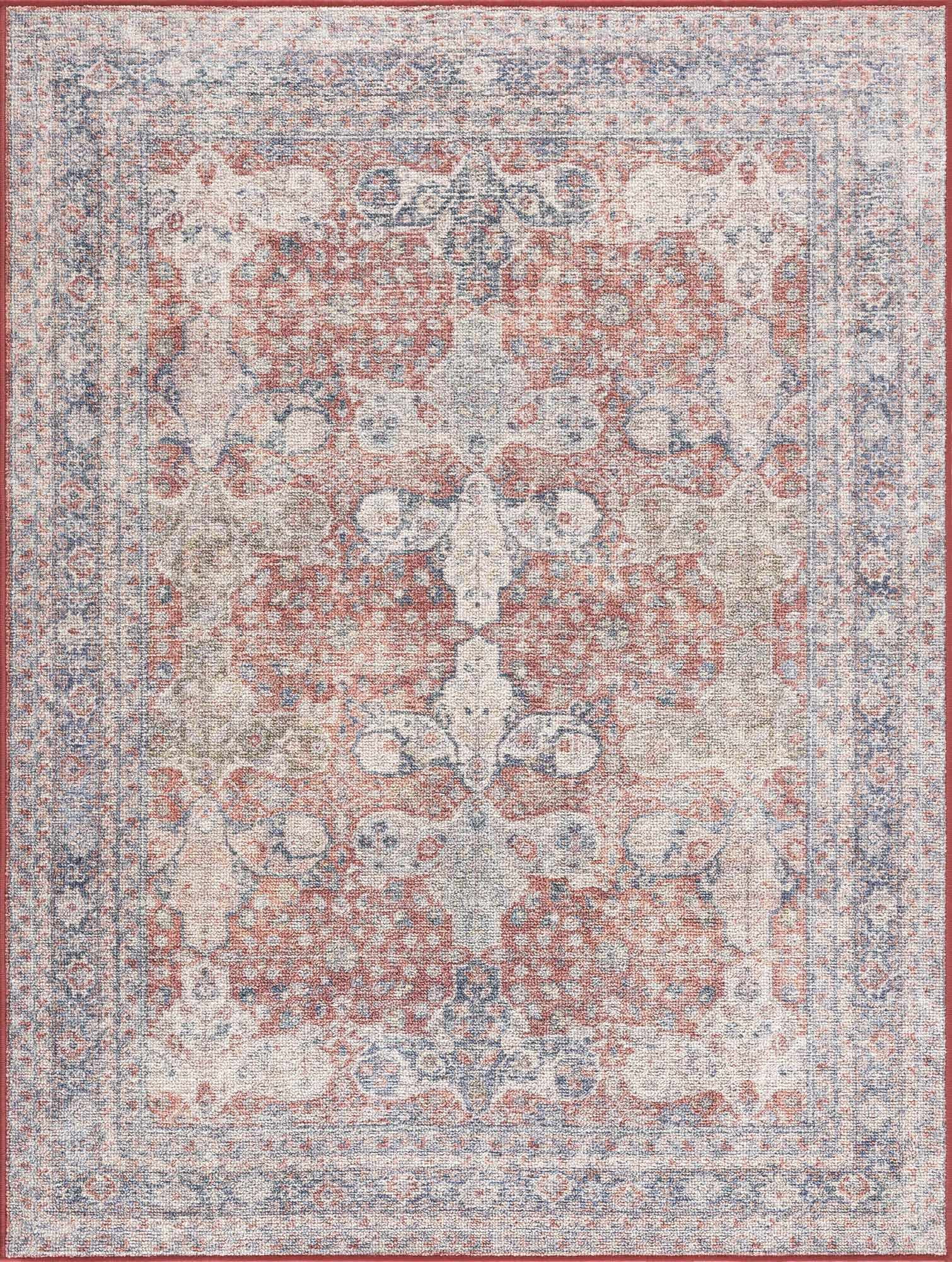 BoutiqueRugs Ambre Farmhouse Area Rug - Machine Washable - Burgundy ...
