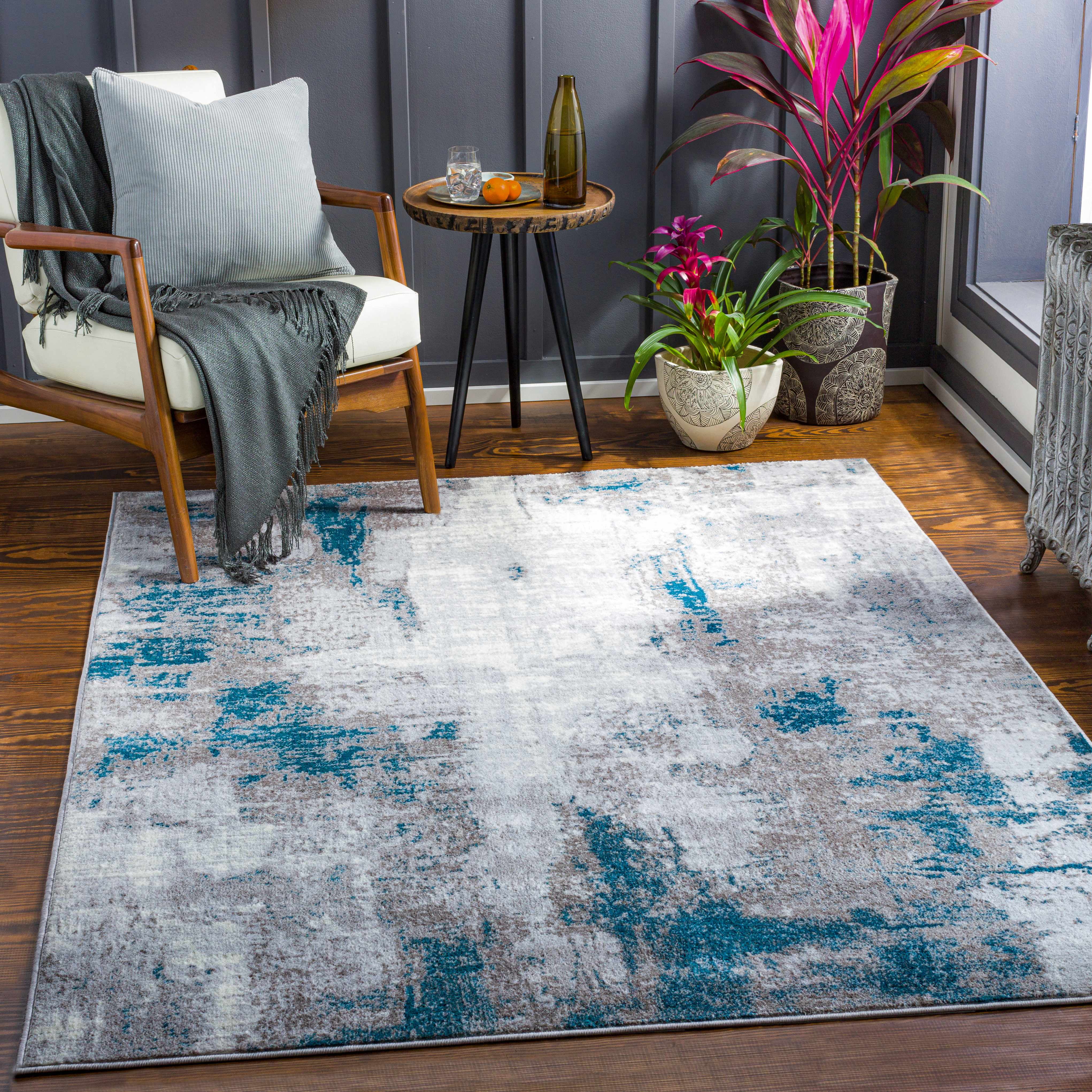 BoutiqueRugs Bugho Modern Abstract Area Rug - Medium Gray, Denim, Cream ...