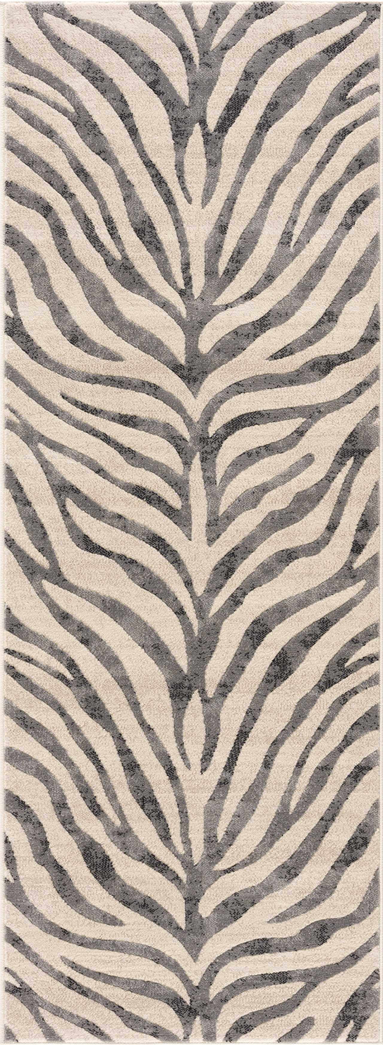 BoutiqueRugs Ecorse Zebra Print Runner Rug - Black, Charcoal, Peach - 2 ...