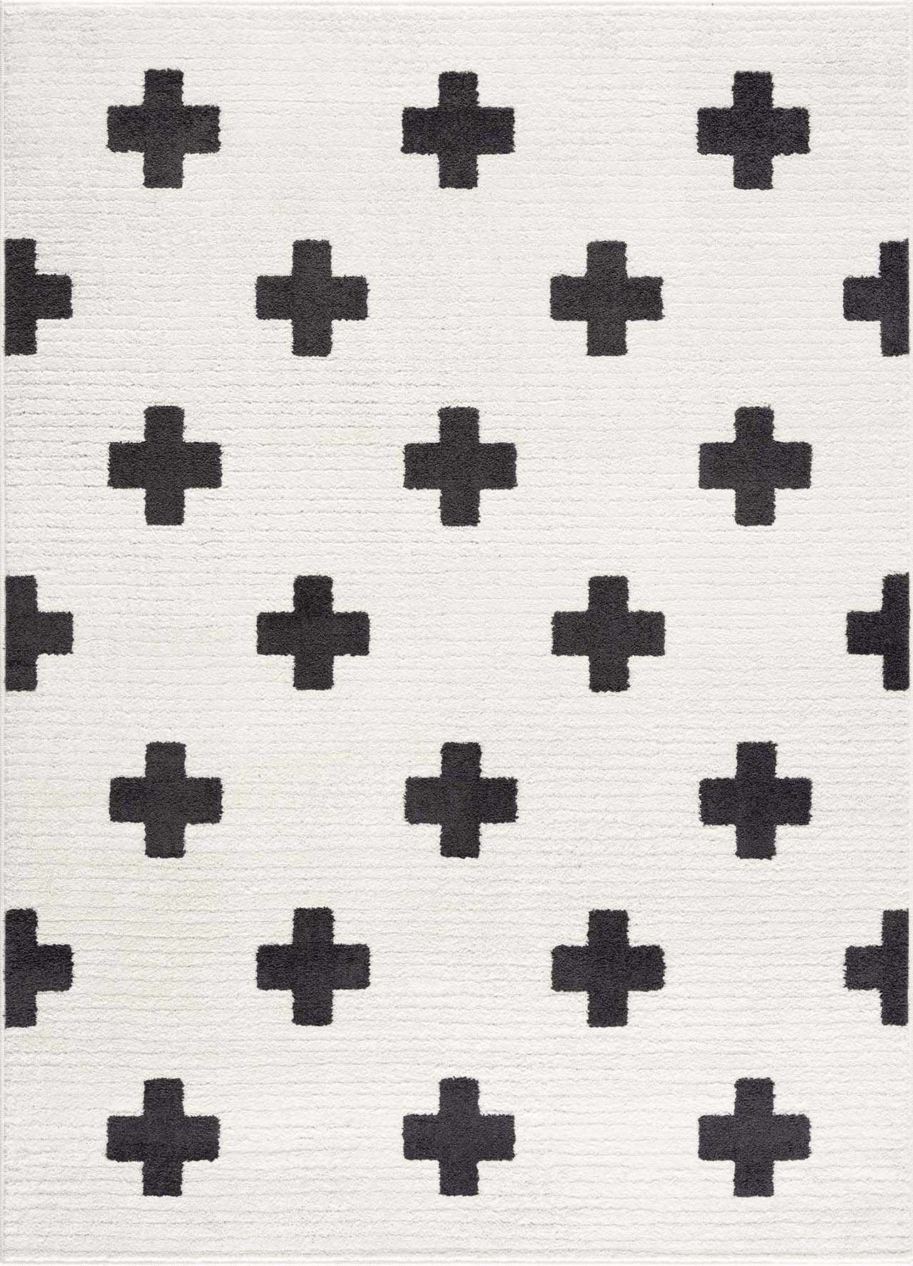 BoutiqueRugs Erath Swiss Cross Shag Area Rug - Black, Off White ...