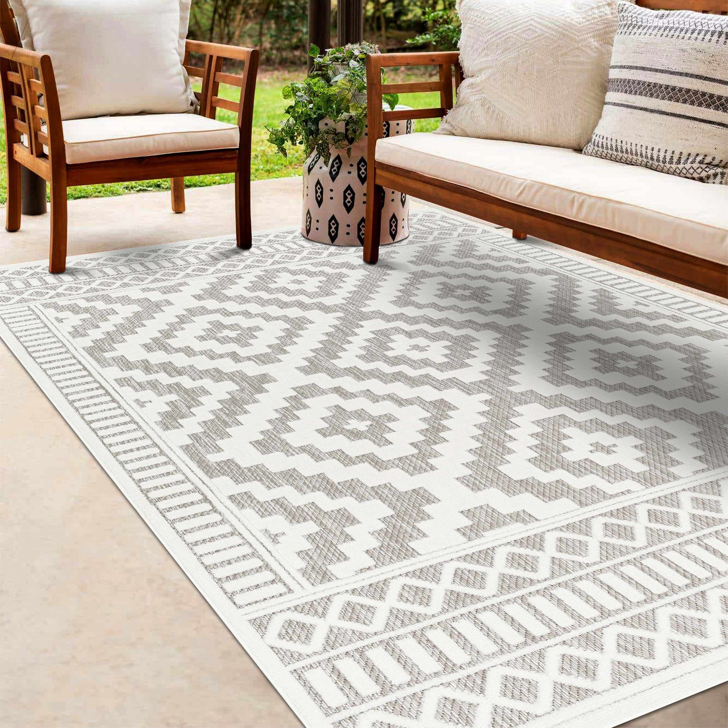 Boutique Rugs Feya Contemporary Area Rug - Outdoor Safe - Gray, Off ...