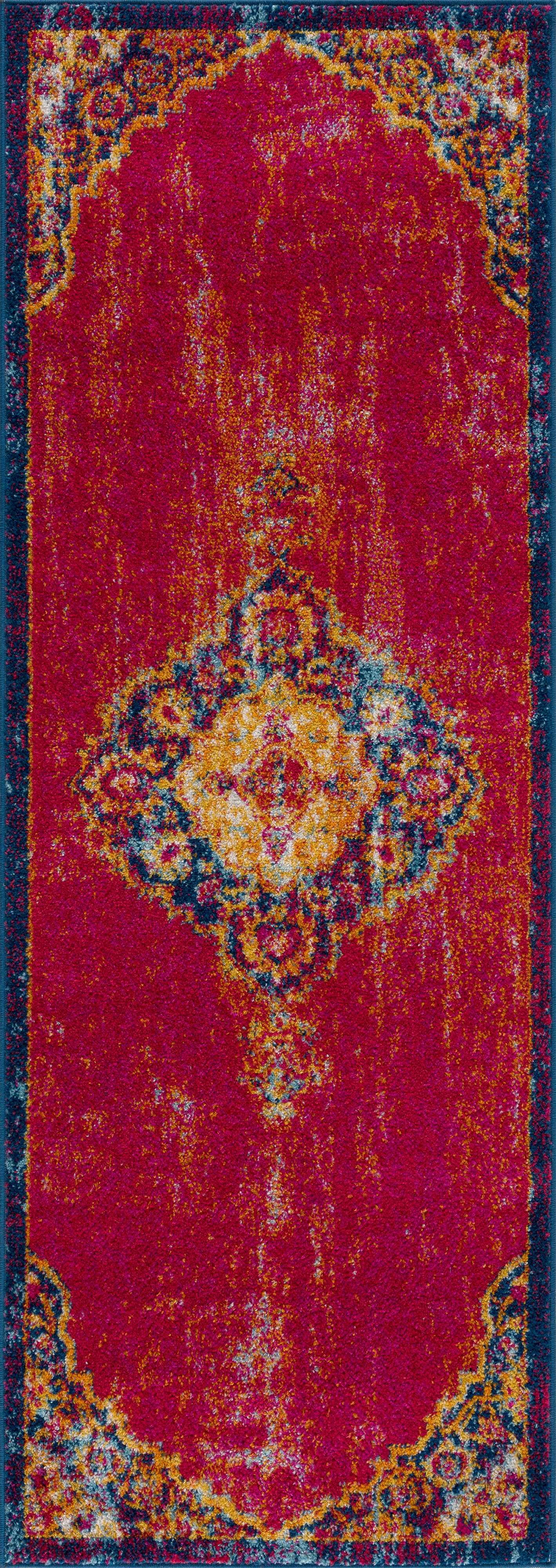 BoutiqueRugs Istanbul Farmhouse Runner Rug - Red, Navy - 2'7" x 7'3 ...