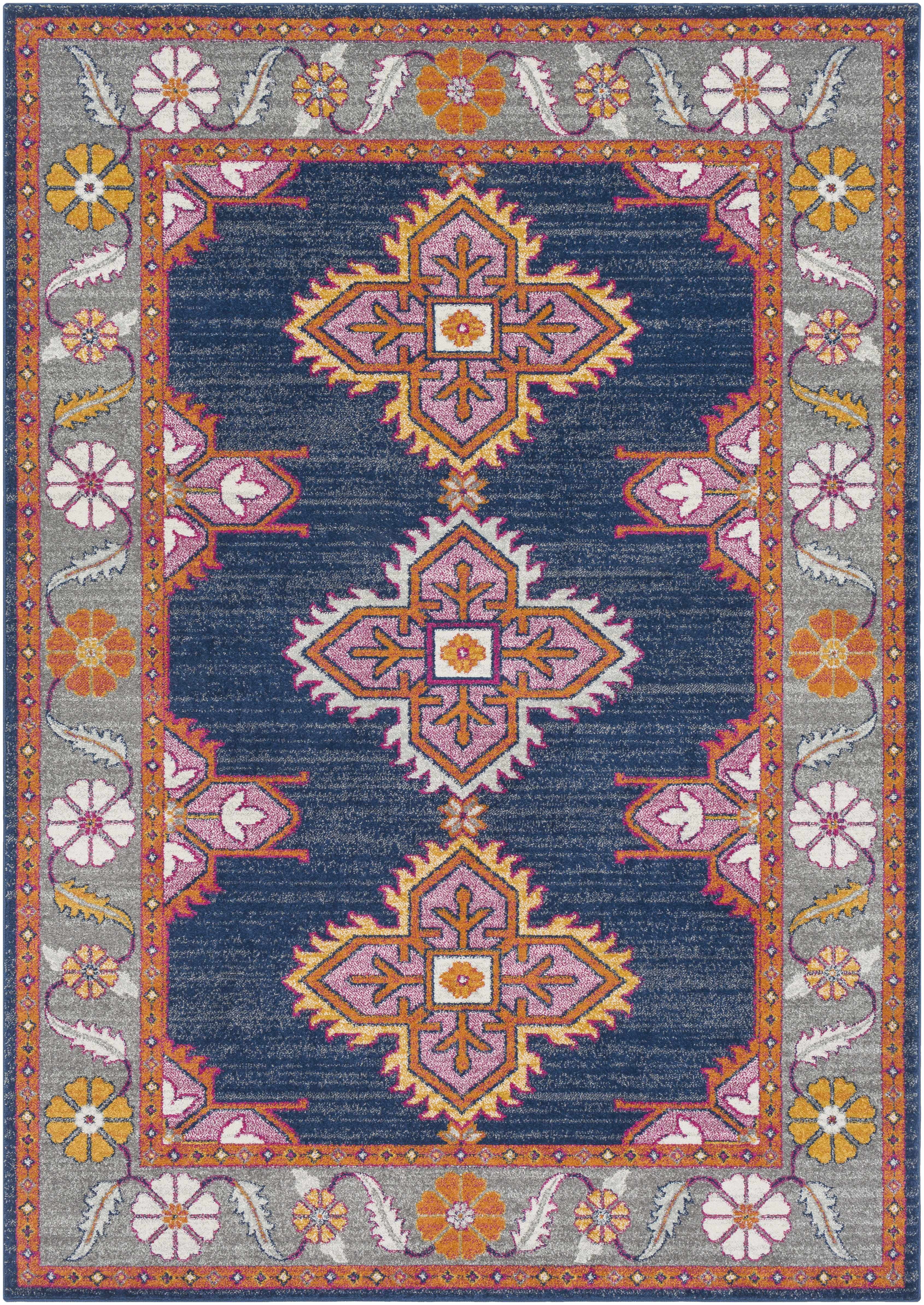 BoutiqueRugs Kaitlyn Navy Blue Medallion Bohemian Area Rug - Navy ...