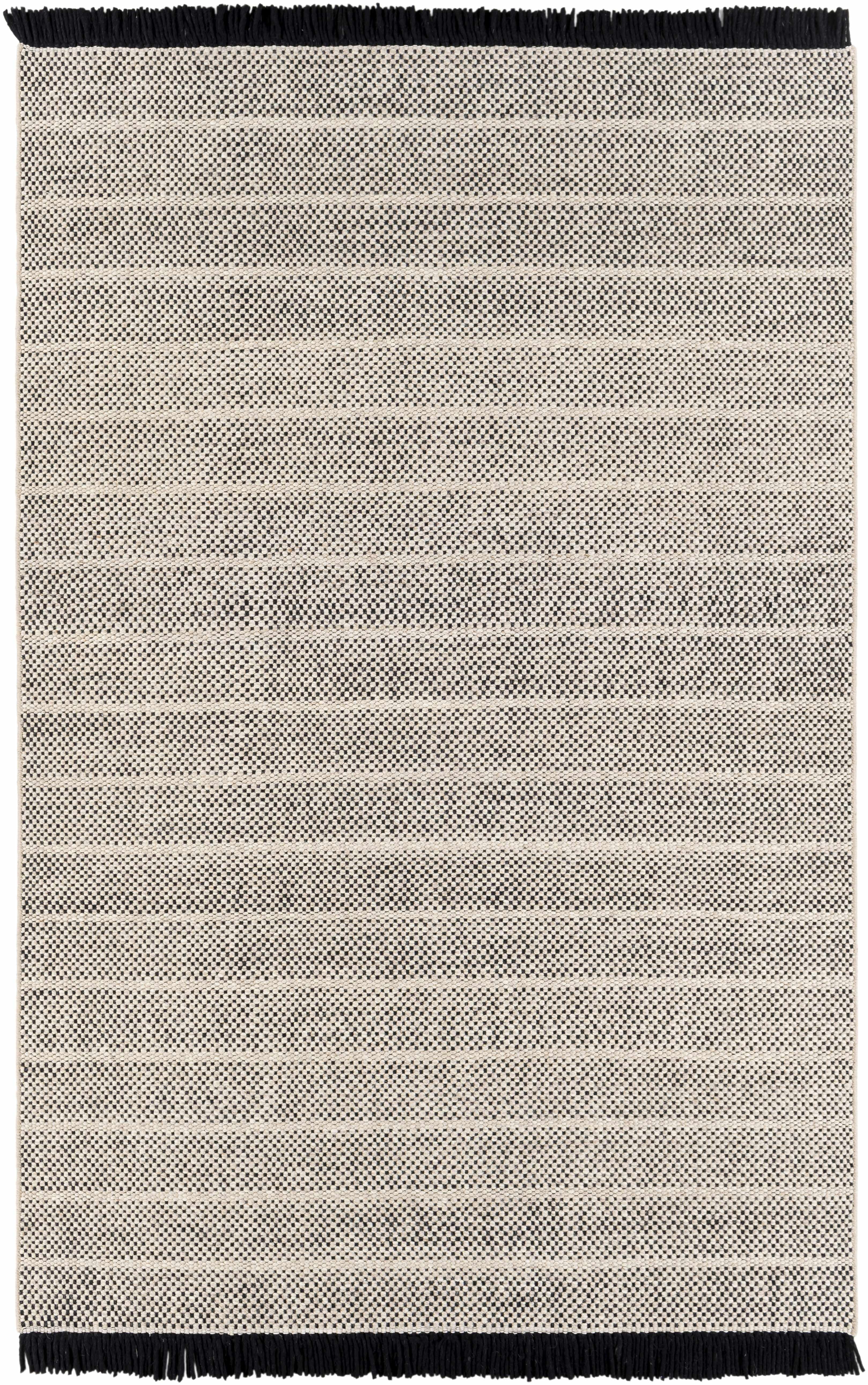 BoutiqueRugs Thorold Handmade Wool Striped Area Rug - Black, Beige - 2 ...