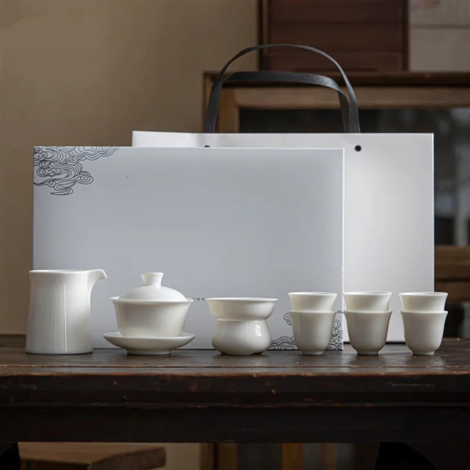 Boutique Sheep Fat Jade White Porcelain Tea Set Complete Set Retro Tea ...