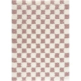 BoutiqueRugs Atira Pink Checkered Shag Area Rug - Cream, Rose Gold - 8 ...