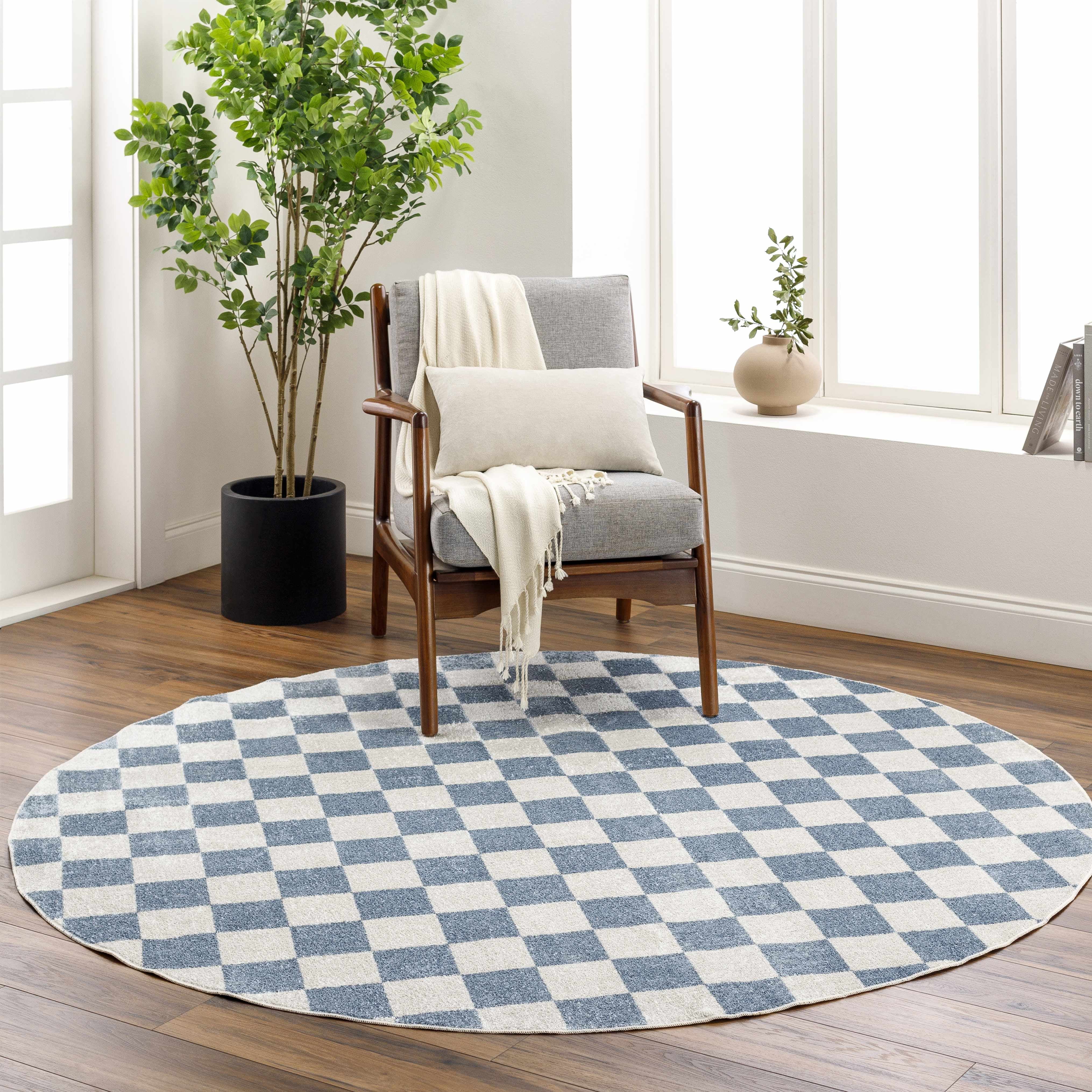 BoutiqueRugs Brone Blue Checkered Area Rug - Machine Washable - Blue ...