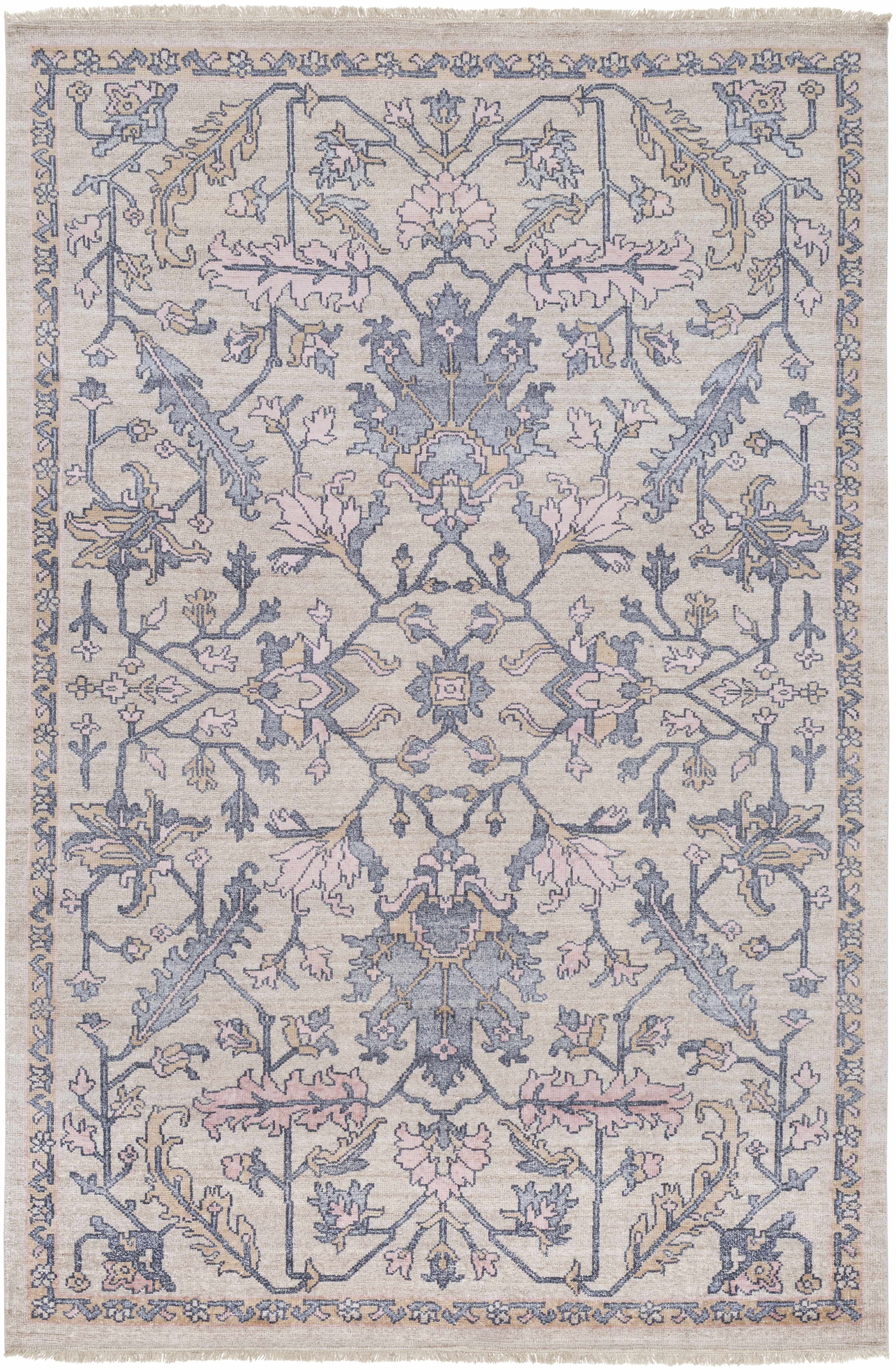 BoutiqueRugs Loleta Traditional Area Rug - Beige, Charcoal, Dusty Pink ...