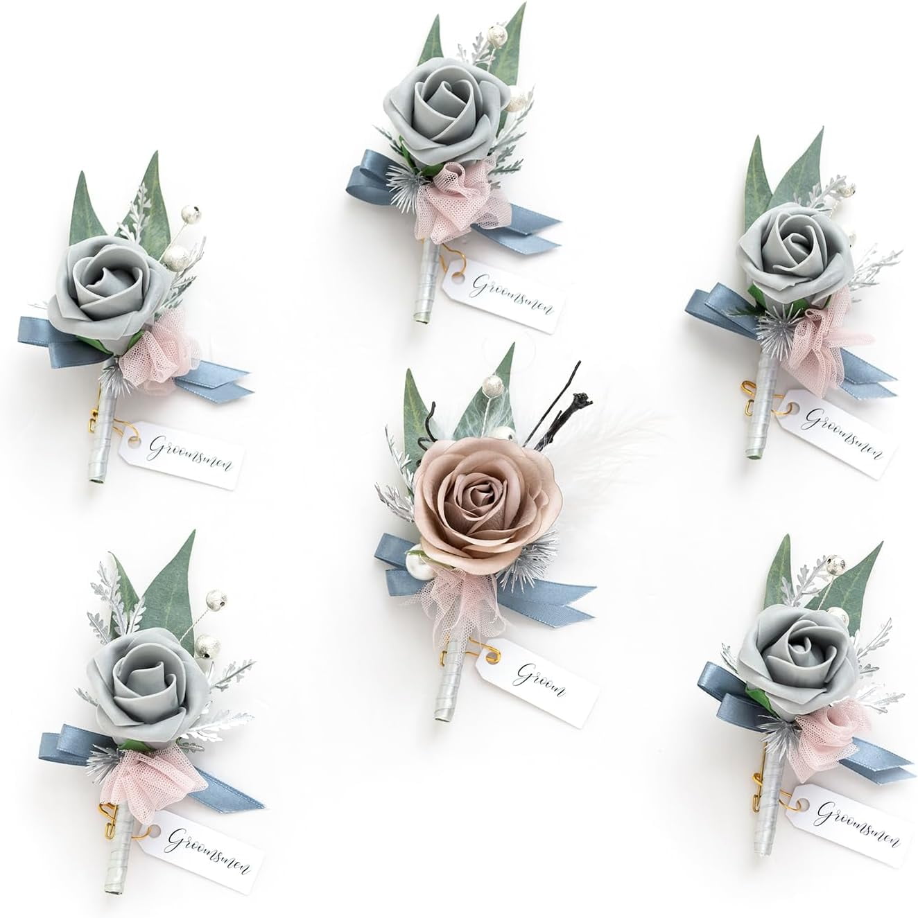 Boutonniere for Men, 6pcs Groom Groomsmen Boutonniere, Artificial Flowers for Wedding Decor/Prom ...