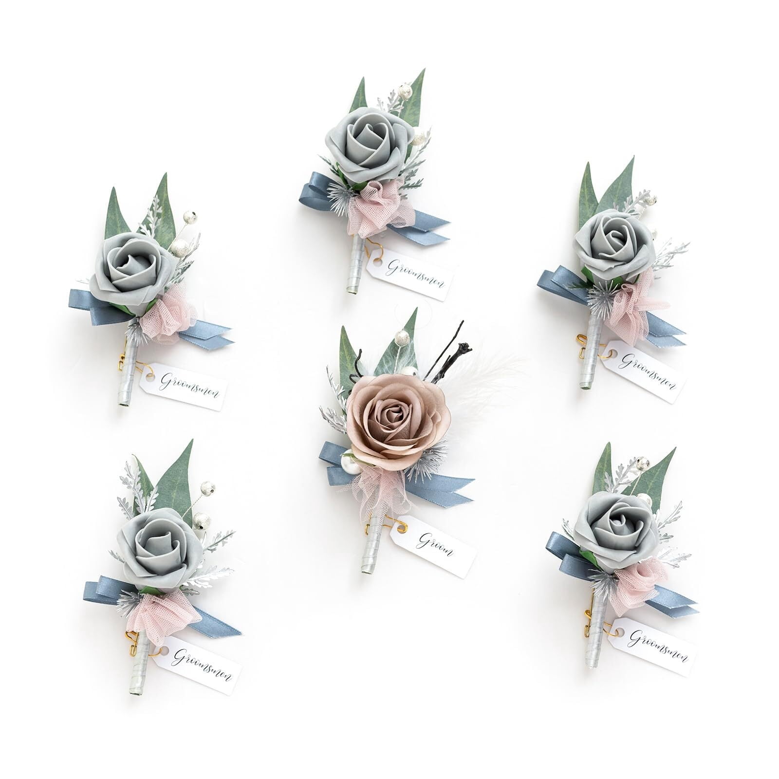Boutonniere for Men, 6pcs Groom Groomsmen Boutonniere, Artificial ...