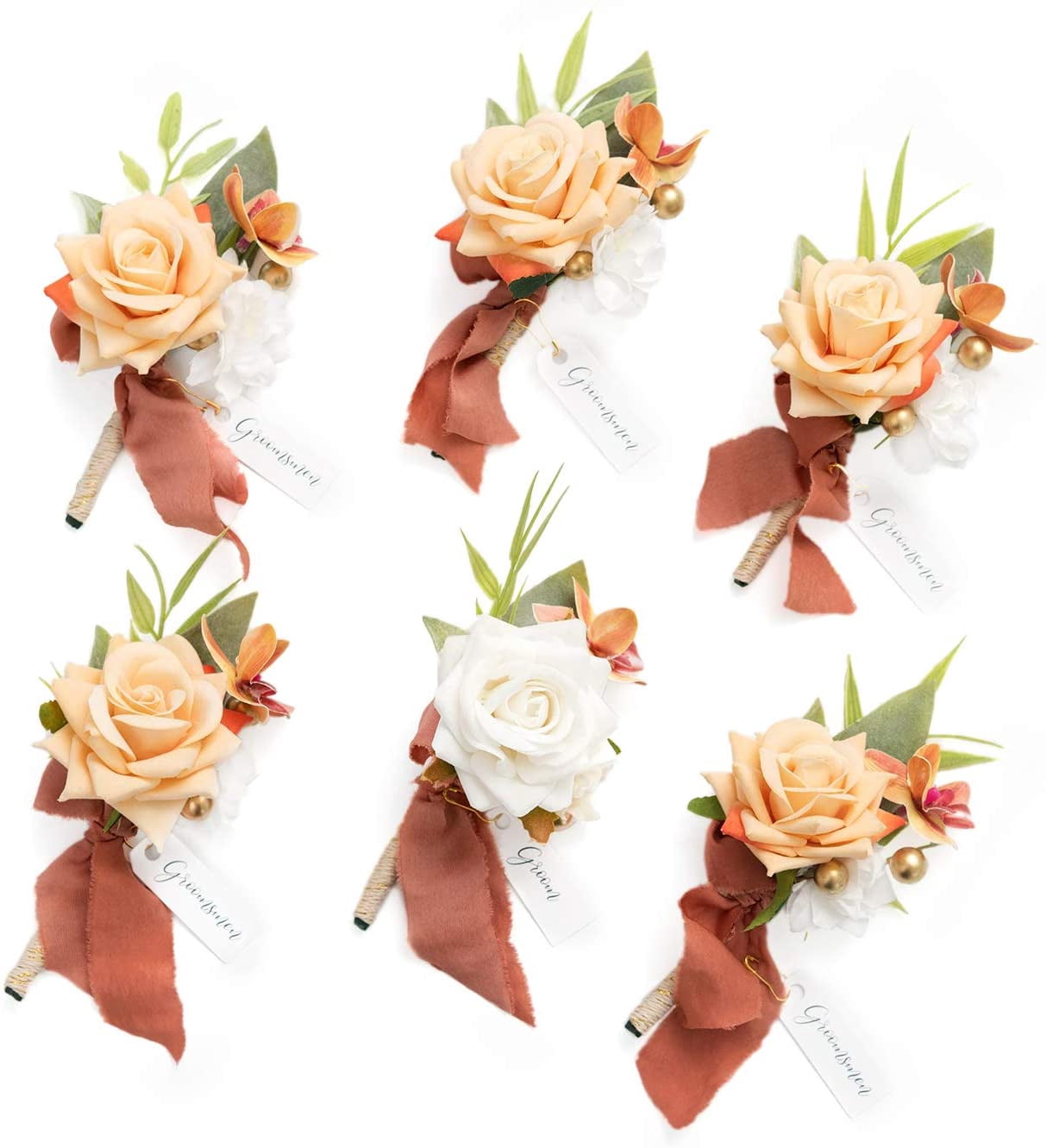 Boutonniere for Men, 6pcs Groom Groomsmen Boutonniere, Artificial ...