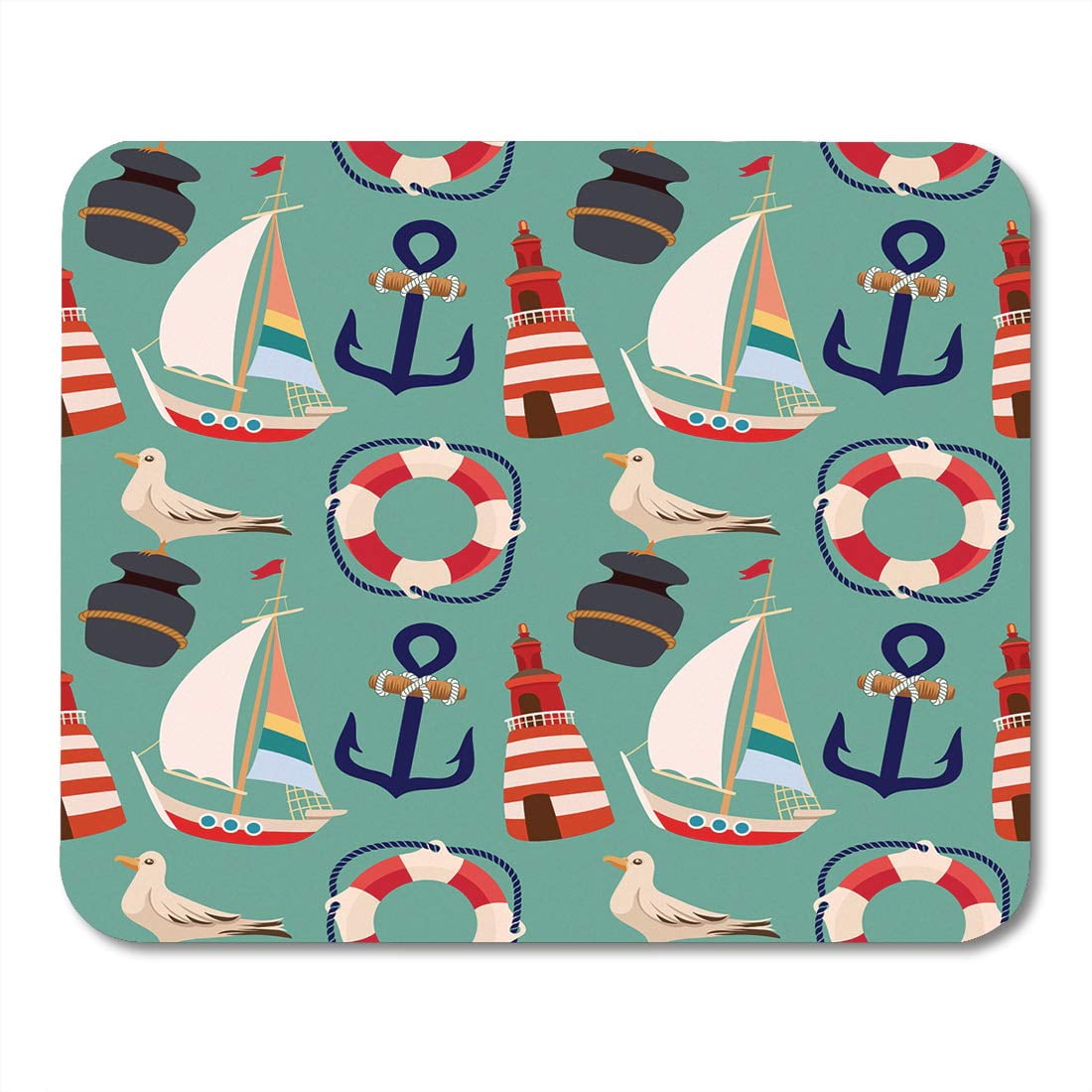 Bouy Seashore Retro Cartoon Sailing Ship Anchor Lighthouse Life Buoy ...