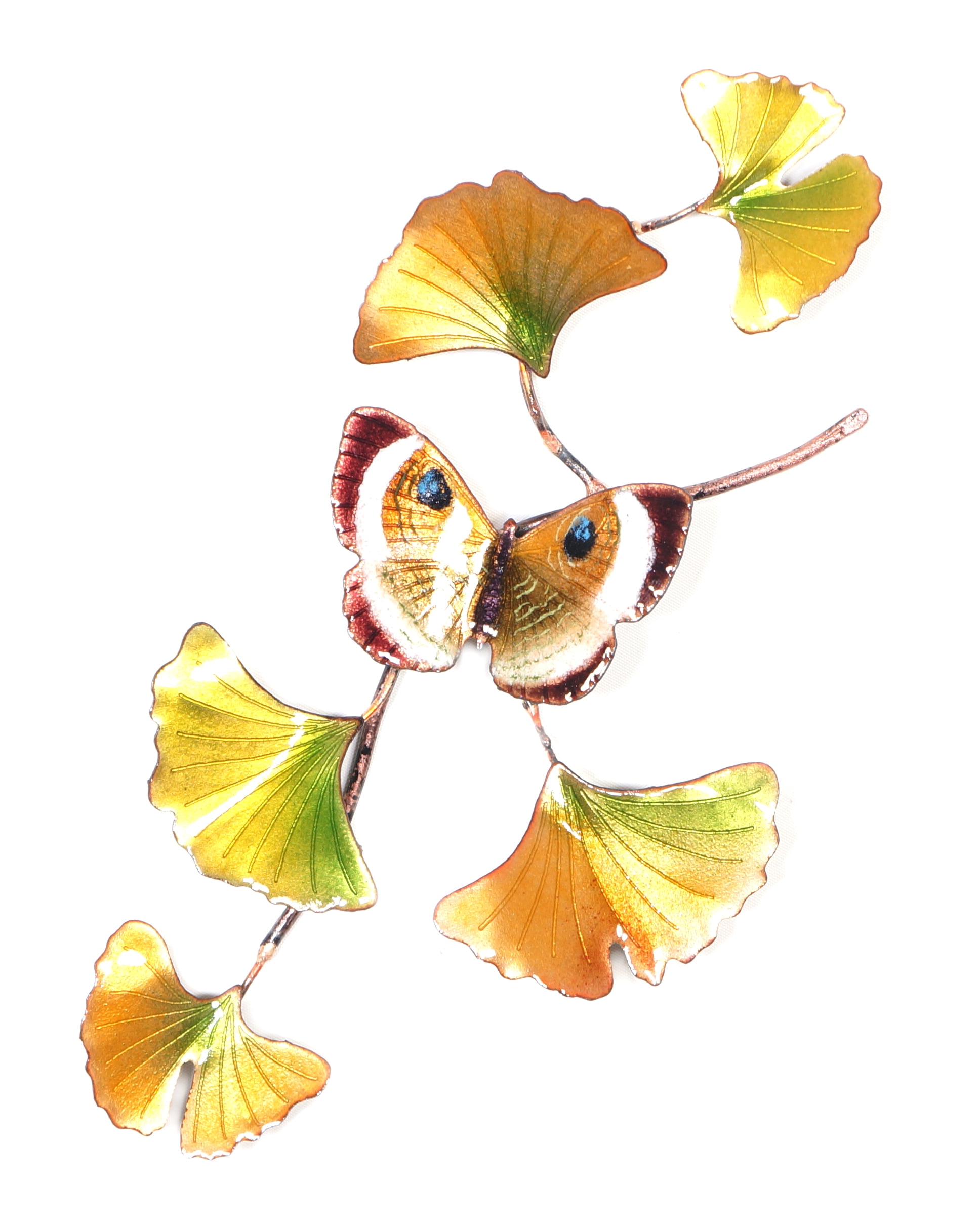 Bovano - Wall Sculpture - Gold Eyemark Butterfly on Ginkgo Branch ...