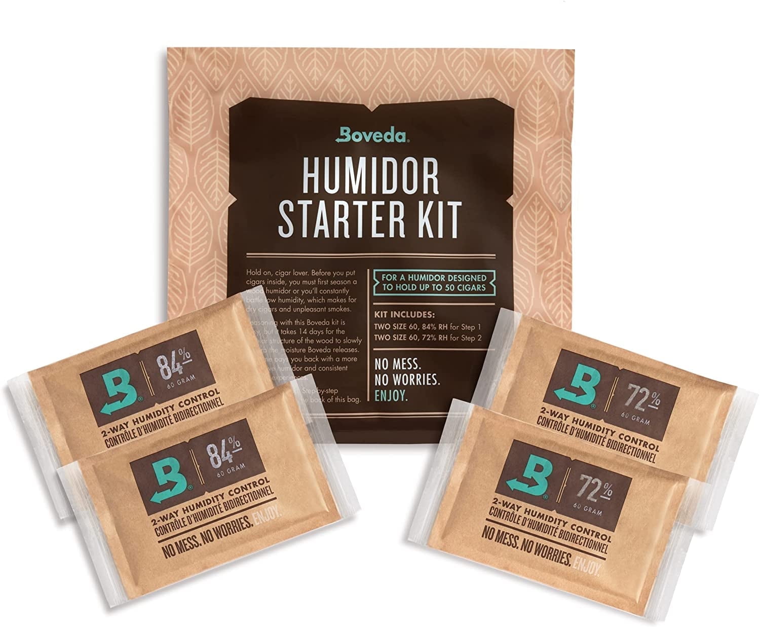 Boveda Humidor Starter Kit (50-Count) with 2-Way Humidity Control ...