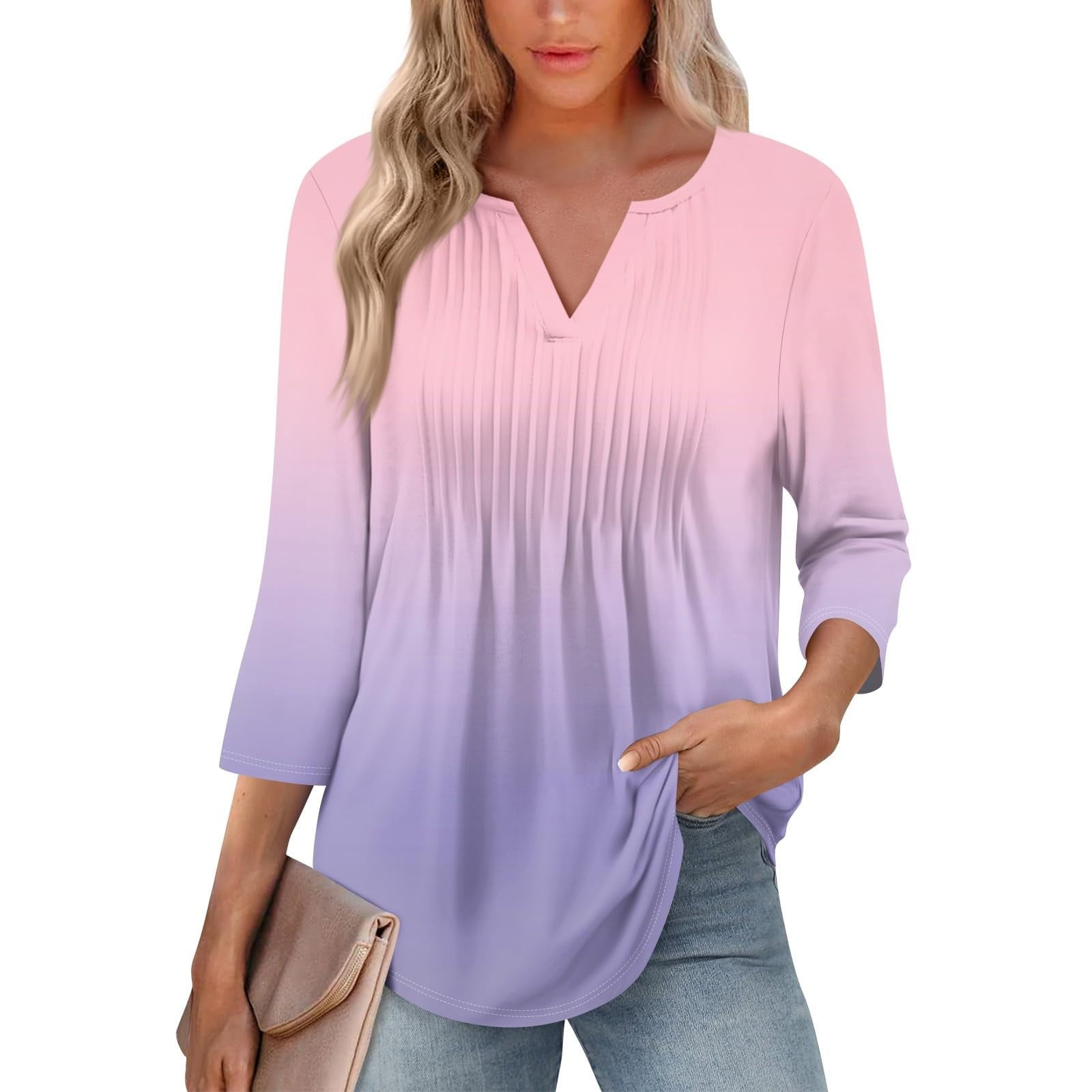 Bovemsi 3/4 Sleeve Blouses for Women Casual V Neck Summer Tops for ...