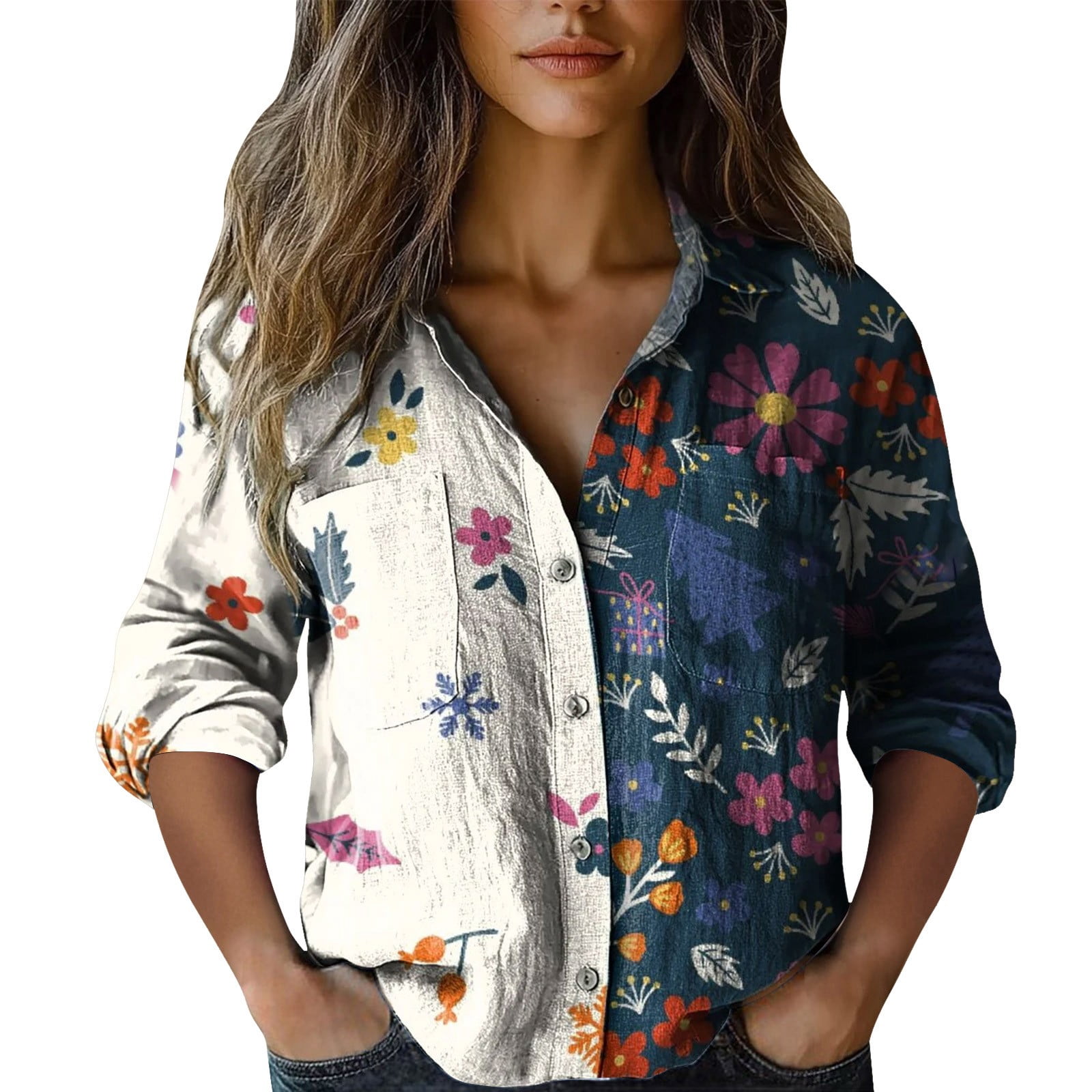 Bovemsi Casual Loose Tops Women's Cotton Shirt Printed Fashionable ...