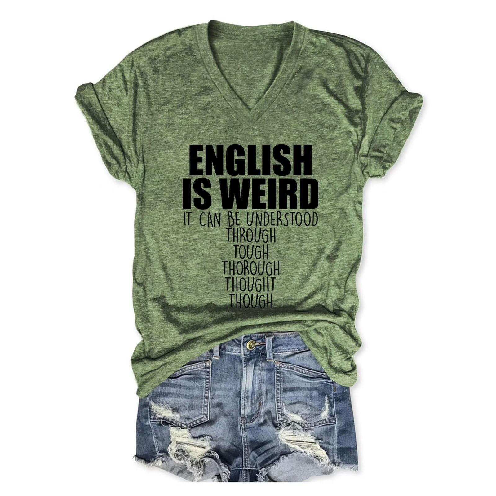 Bovemsi English Teacher Shirt Women English Is Weird V Neck Graphic ...