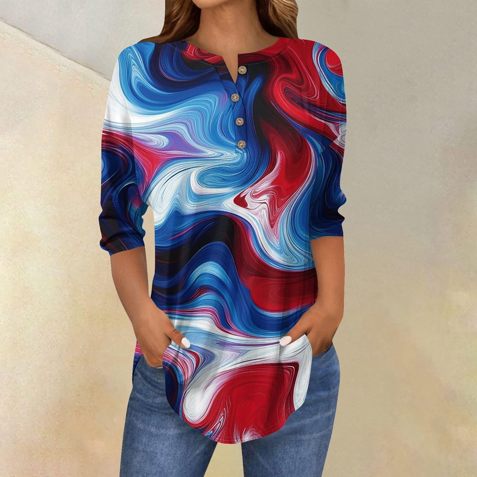 Bovemsi Fourth of July Independence Day Print 3/4 Sleeve Blouses for ...