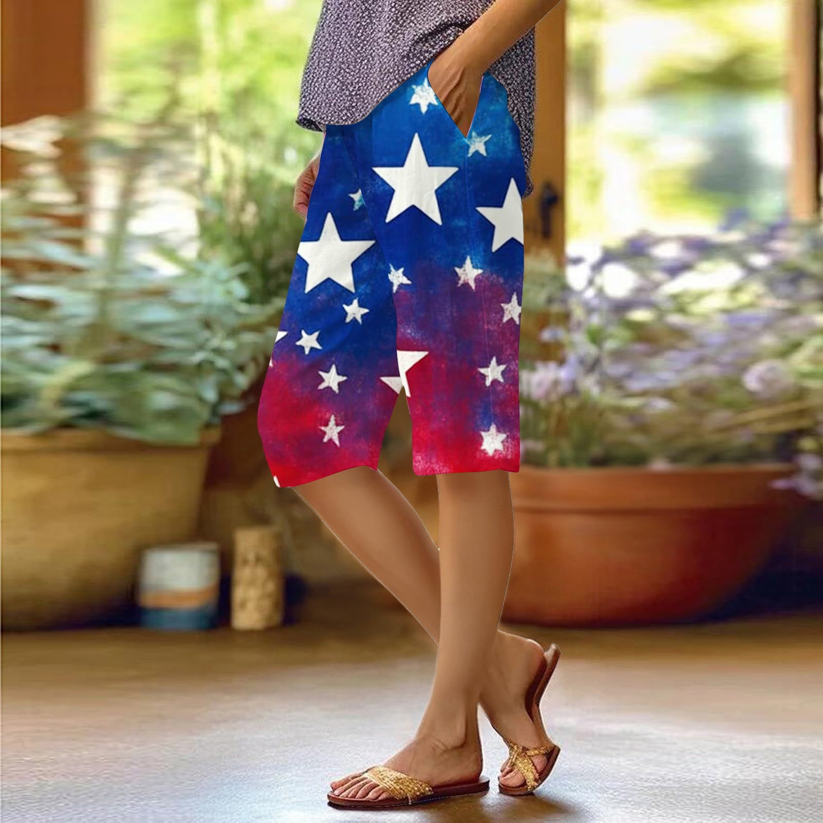 Bovemsi Fourth of July Linen Blend Women's High Waisted Knee Length ...