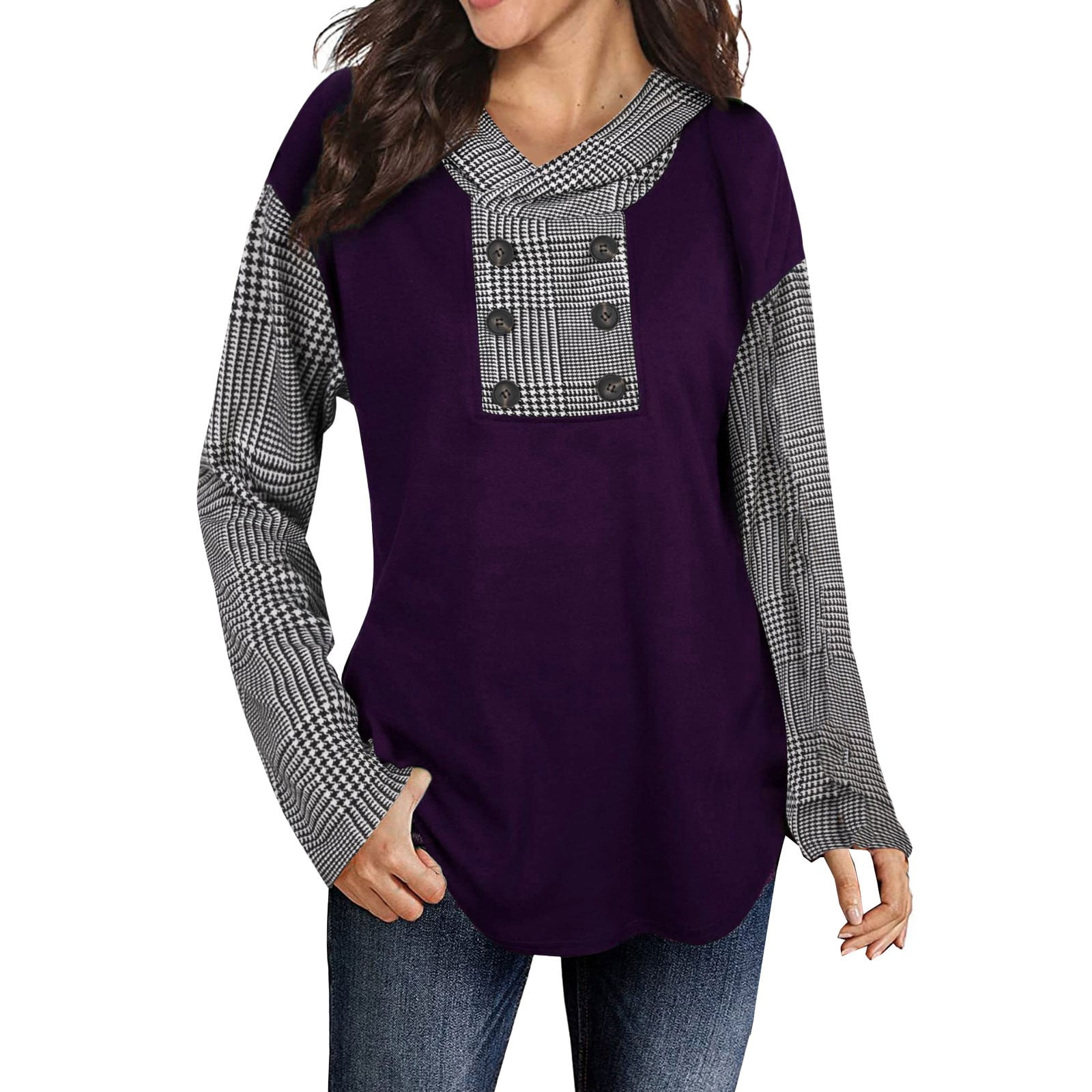 Bovemsi Hoodie for Women Plaid Blouse Casual Long Sleeve Hooded ...