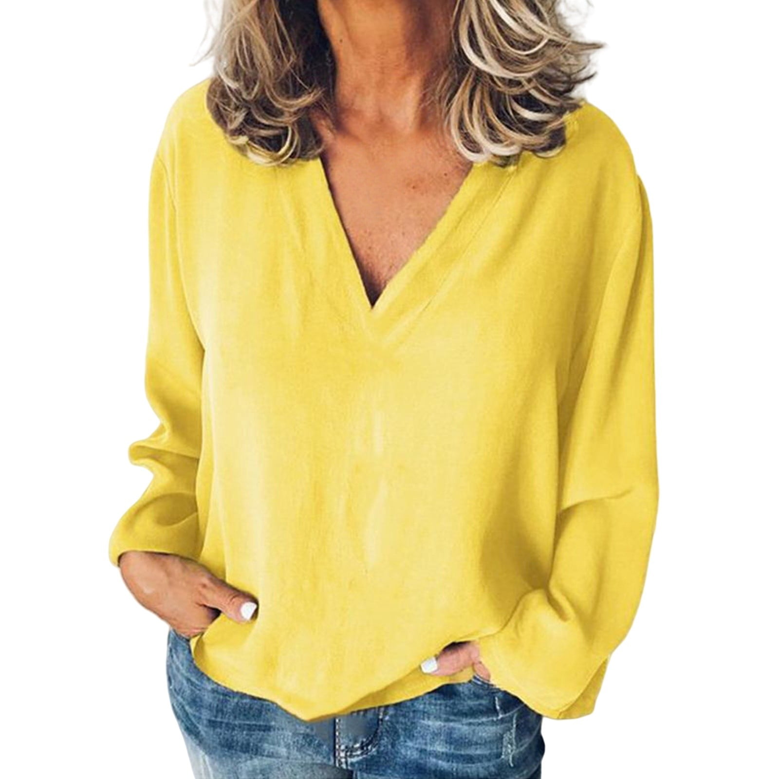 Bovemsi Plain T Shirts for Women Women's Loose Classic Solid V Neck ...